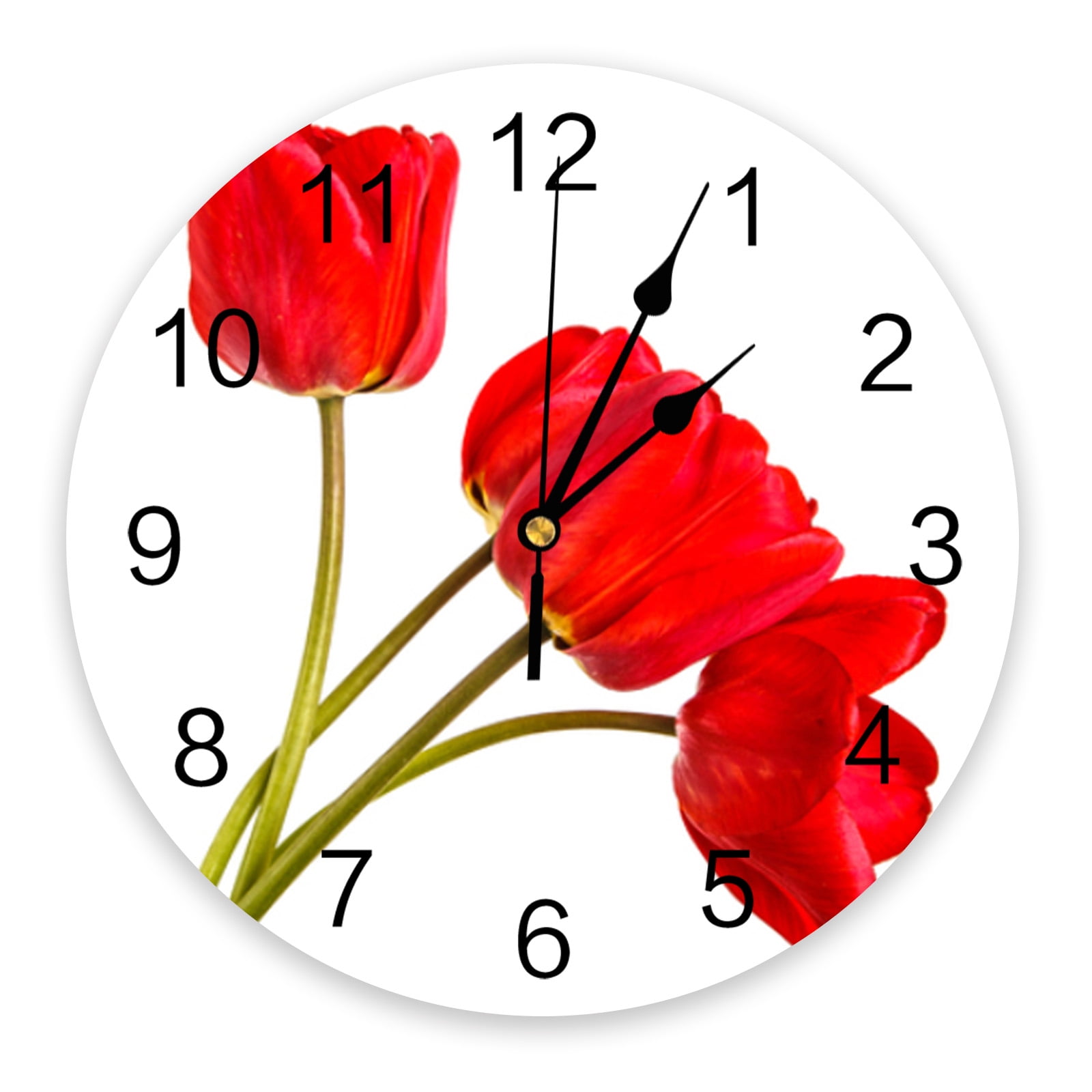 Red Tulip Flower Wall Clock Large Modern Kitchen Dinning Round Wall ...