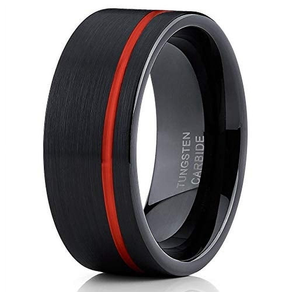 Red Tungsten Wedding Band Black Tungsten Ring 8mm Red Tungsten Ring ...