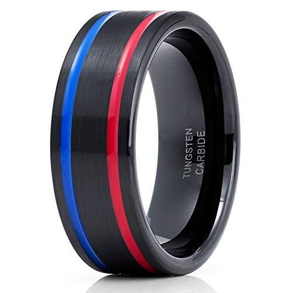 Red Tungsten Wedding Band Men and Women Blue Tungsten Ring Anniversary ...