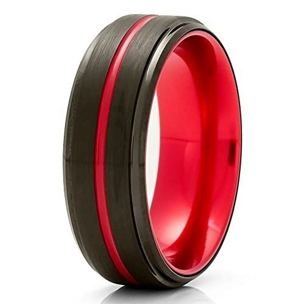 Red Tungsten Wedding Ring,8mm Black Tungsten Wedding Ring,Tungsten ...