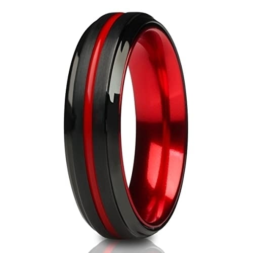 Red Tungsten Wedding Ring,Black Tungsten Wedding Band,6mm Wedding Ring ...