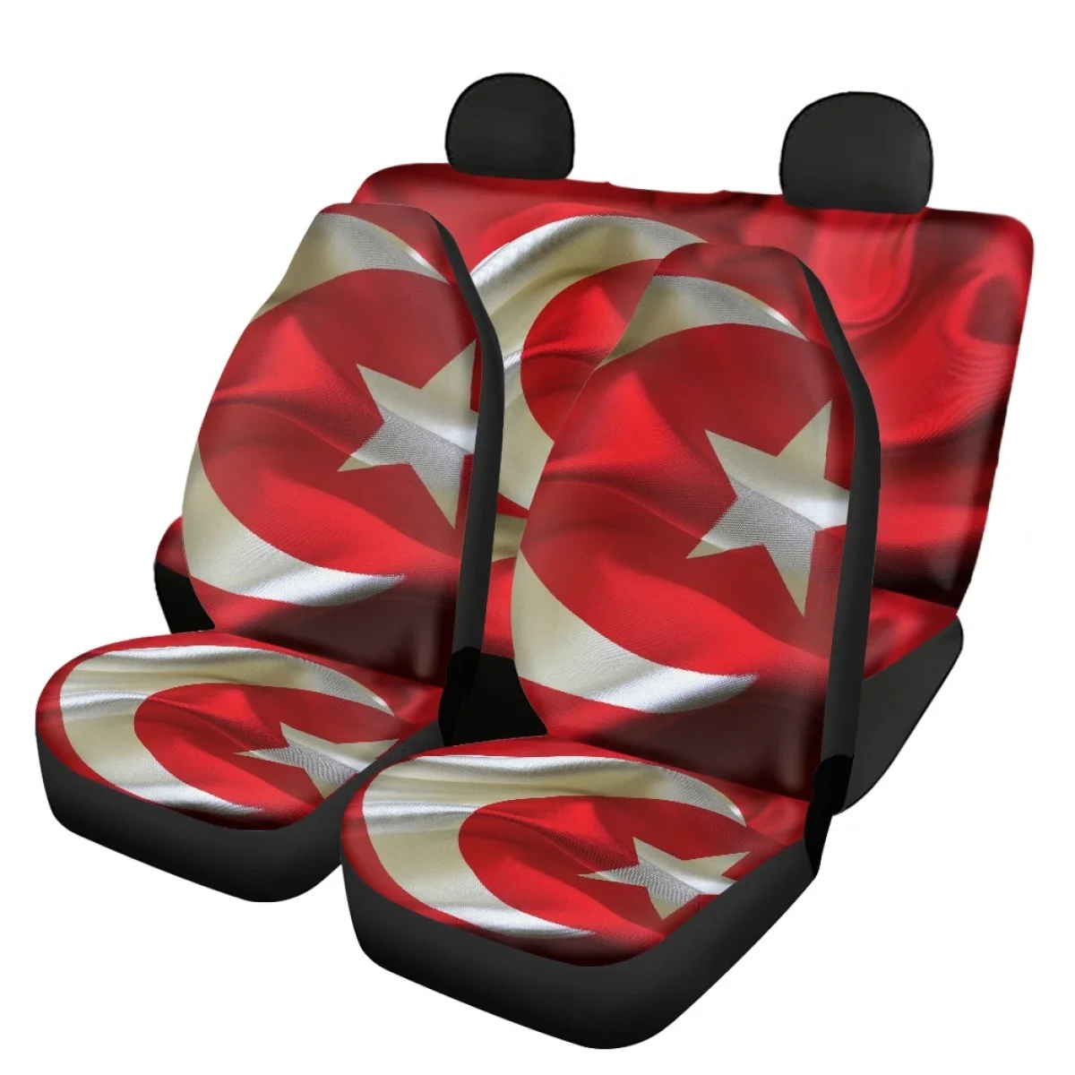 Red Turkish Flag Universal Car Interior Front and Rear Seat Covers 4 ...