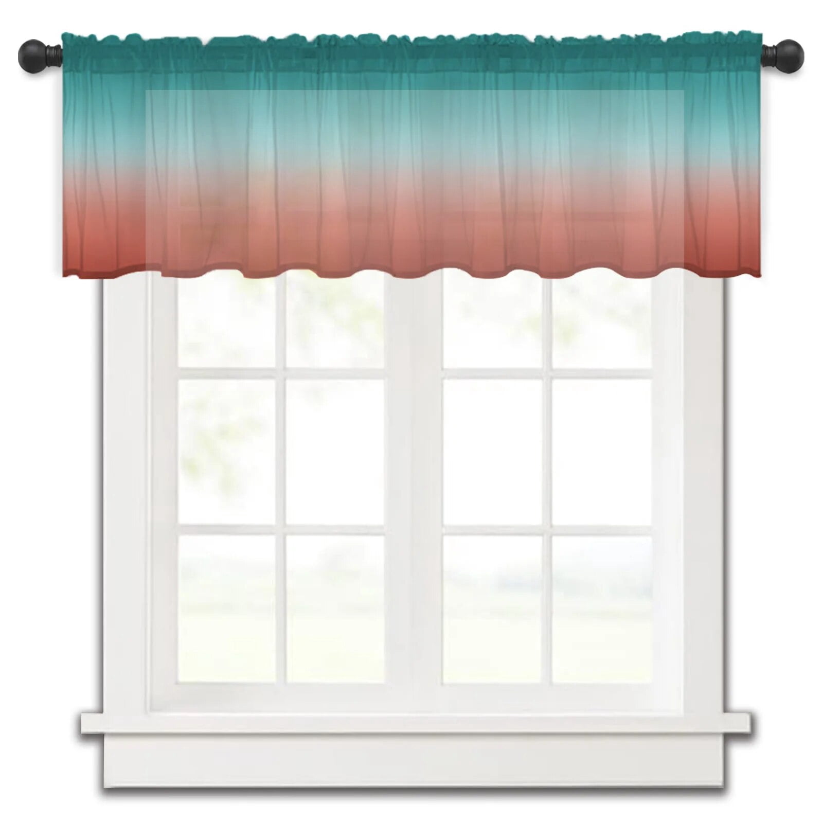 Red Turquoise Gradient Kitchen Small Window Curtain Tulle Sheer Short ...