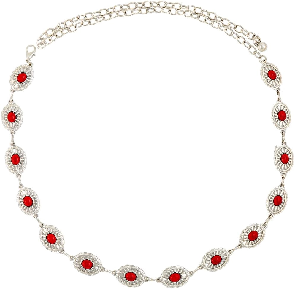 Red Turquoise Oval Chain Western Cowgirl Metal Silver Sparkly ...