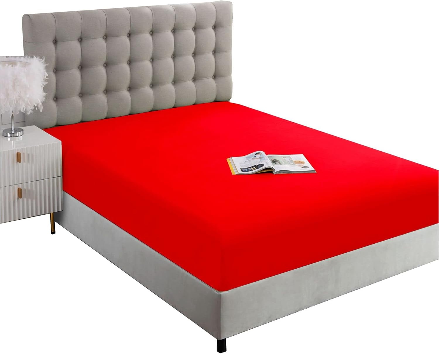 Red Twin Fitted Sheet Only,Ultra Soft and Wrinkle Fitted Bottom Sheets ...