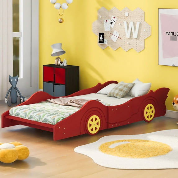 Red Twin Race Car Bed with Wheels | Easy to Assemble & Ideal for ...