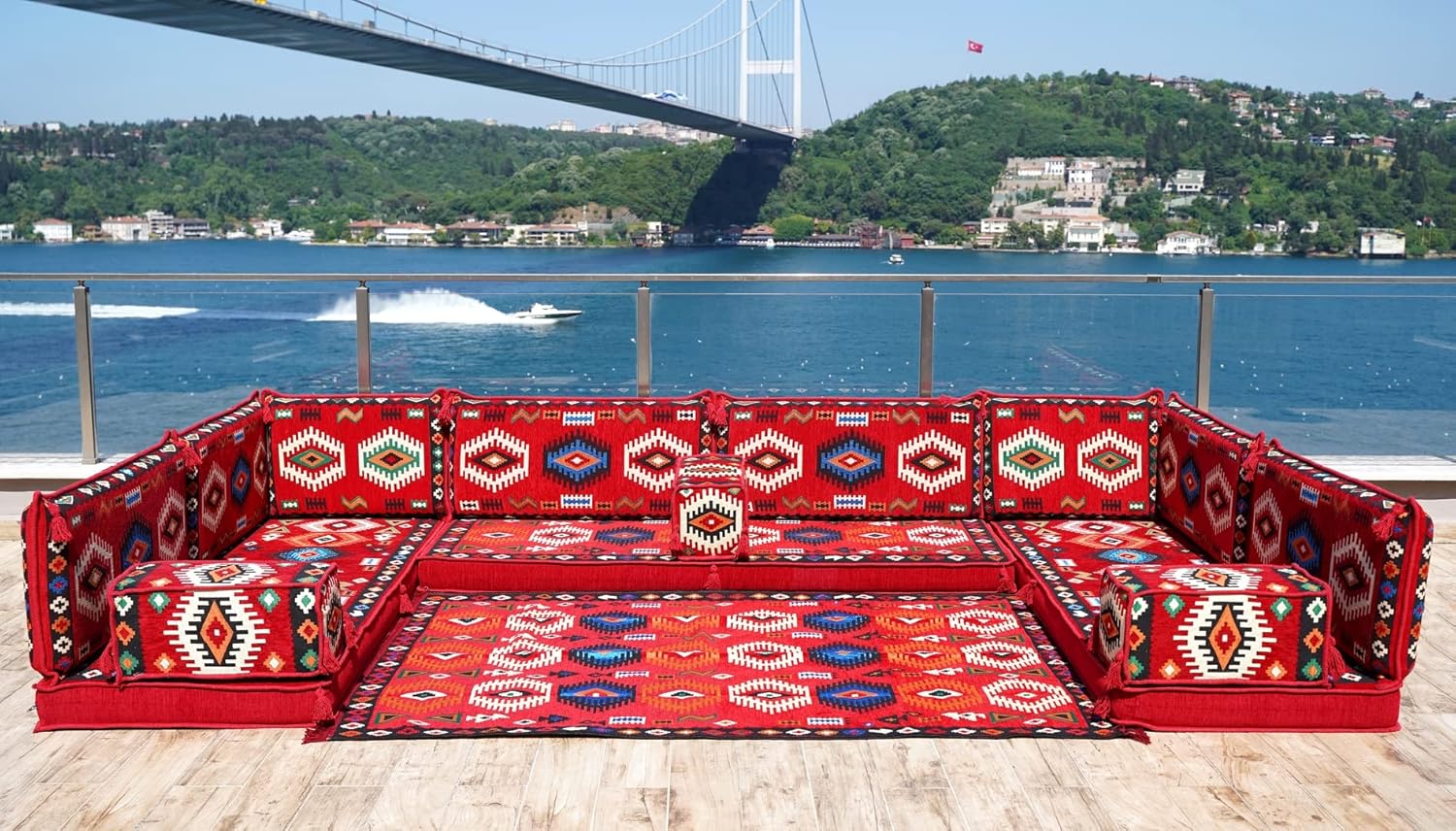 Red U Shaped Arabic Floor Sofa Set, Floor Cushions, Moroccan Sofas, Turkish Sofa, Convertible ...