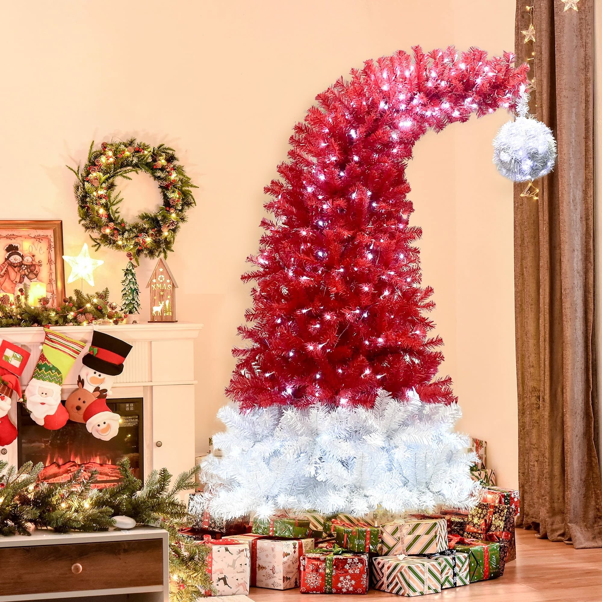 Red Unique Christmas Tree,Bendable Santa Hat Style Christmas Tree - 6Ft ...