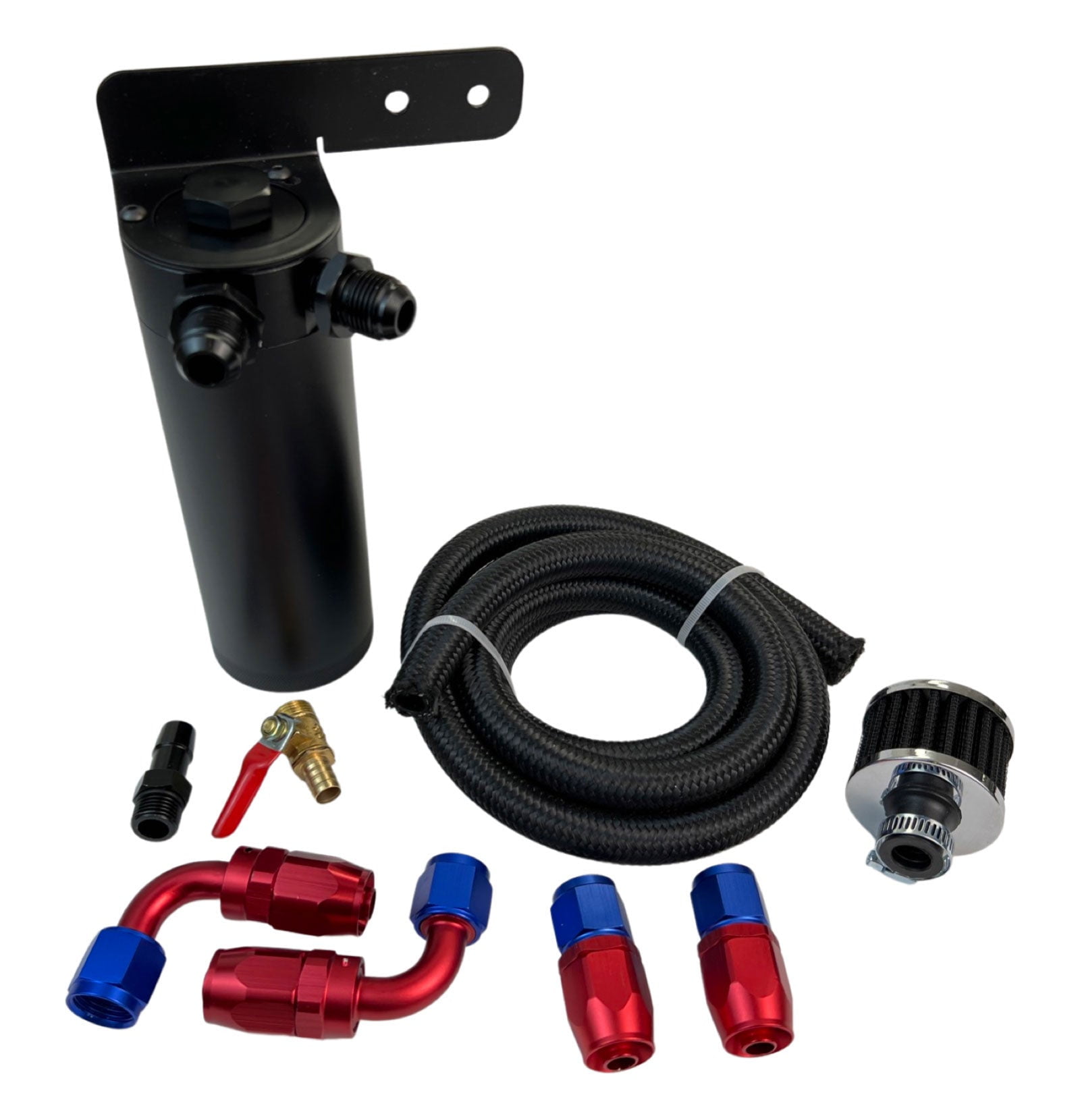 Red Universal Oil Catch Can XL 2Port -8AN + Mounting Bracket Kit ...