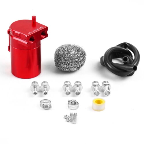Red Universal Racing Oil Catch Can Kit Breather Baffled Aluminum ...
