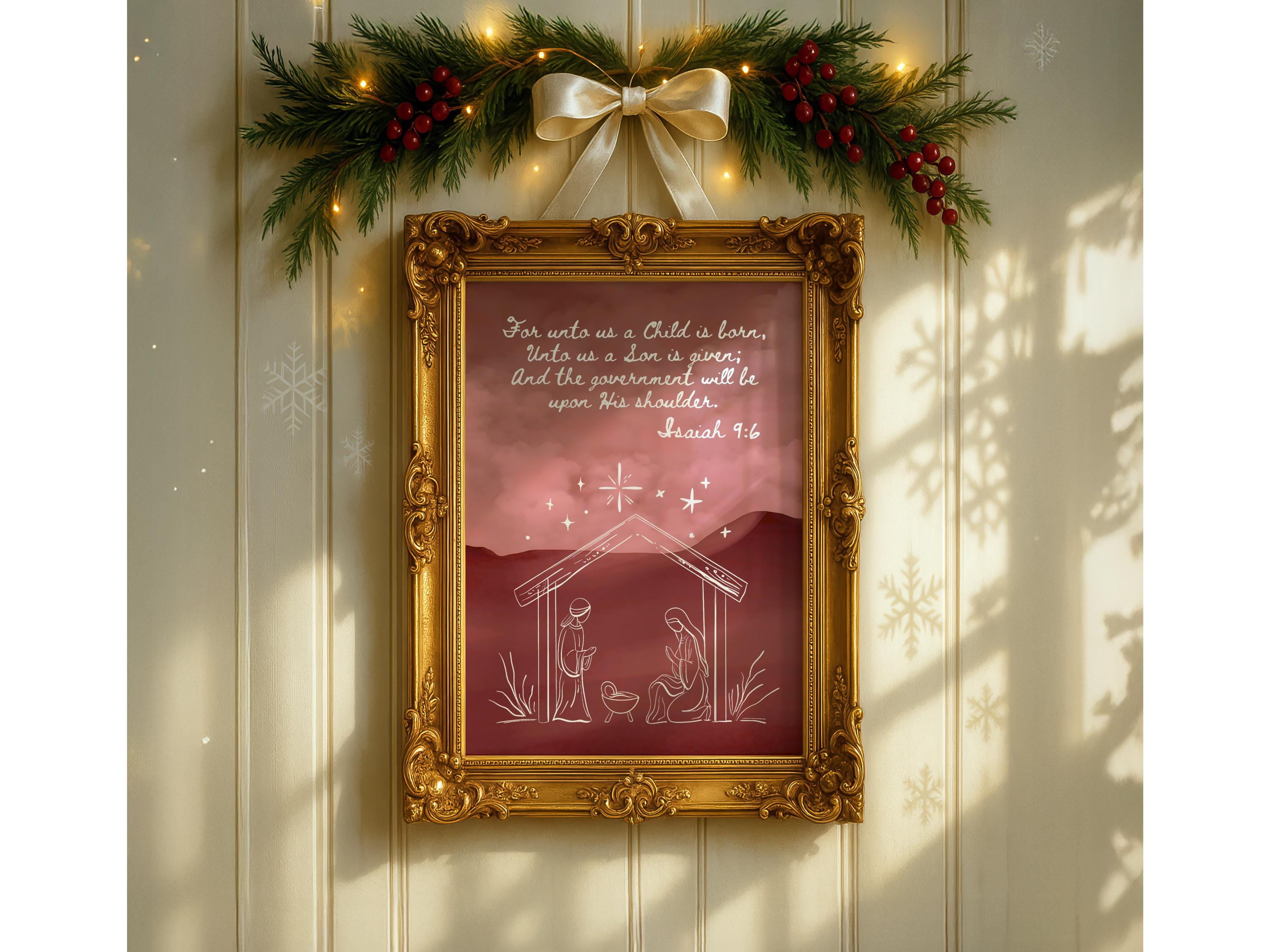 Red For Unto Us A Child Is Born Print Isaiah Church Kristmas ...