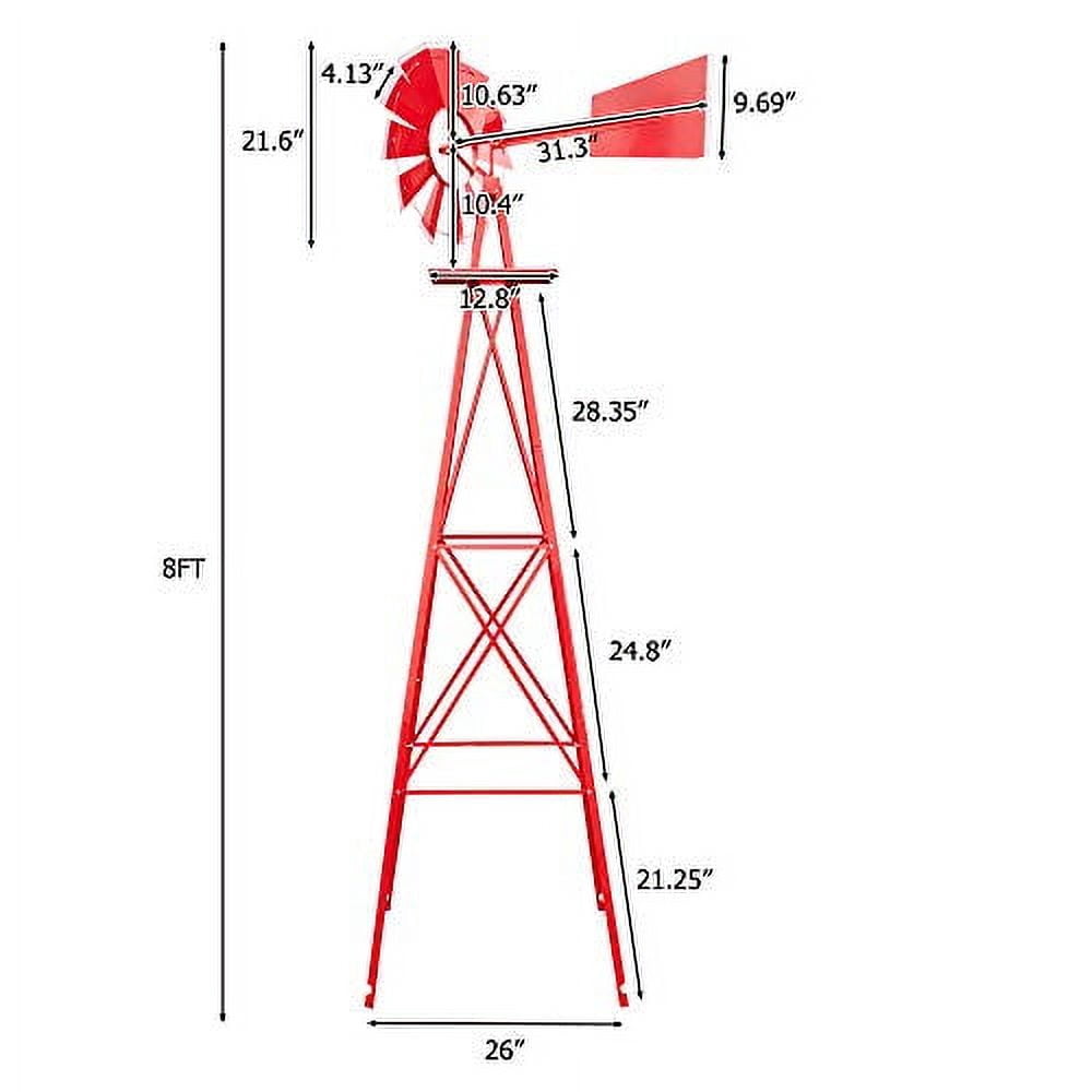 Red Upgrade 8FT Windmill Backyard Garden Decoration Weather Vane, Heavy ...