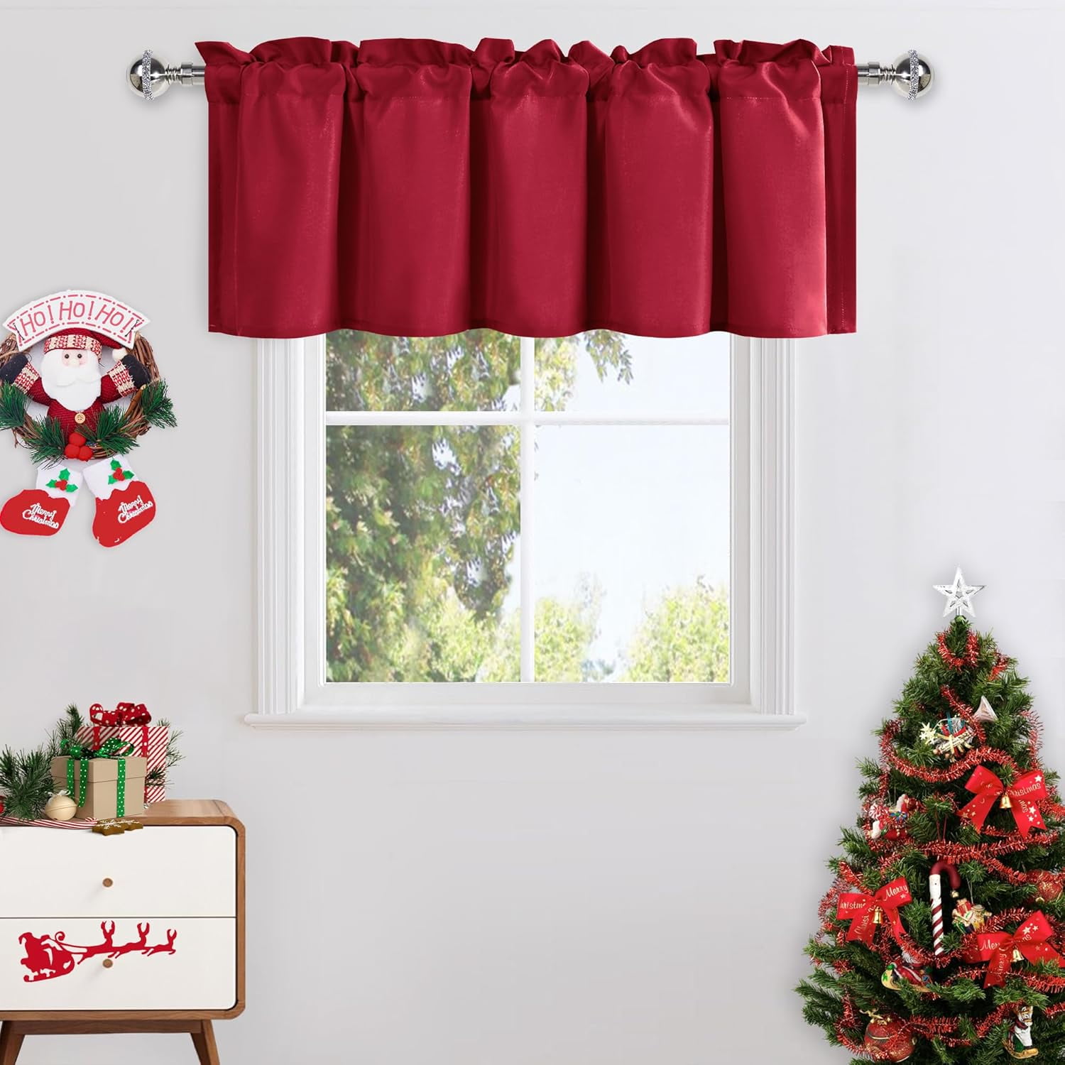Red Valance for Windows, Kitchen Curtain Valance 18 Inches, Basement ...