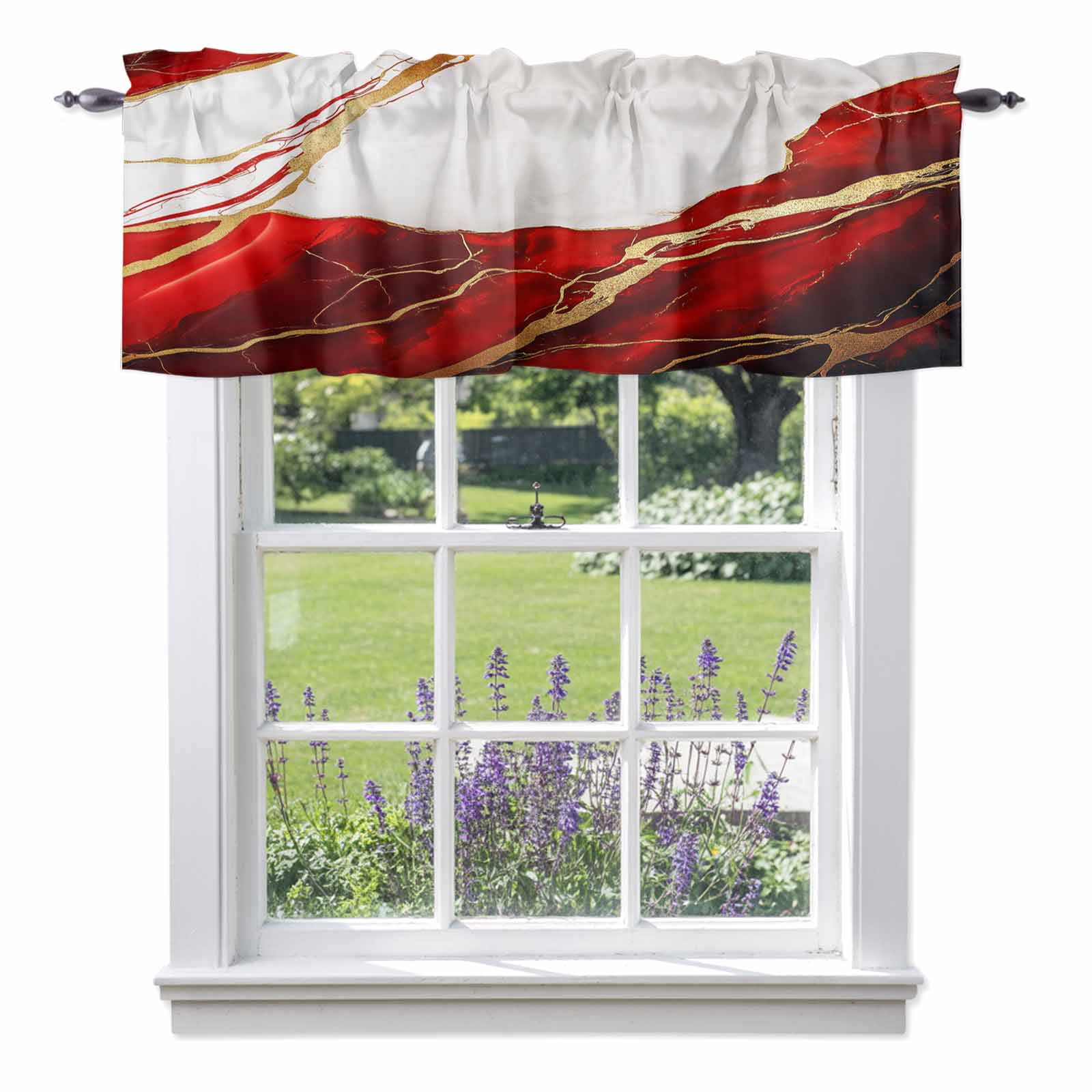 Red Valances for Windows Marble Texture Rod Pocket Cafe Window ...
