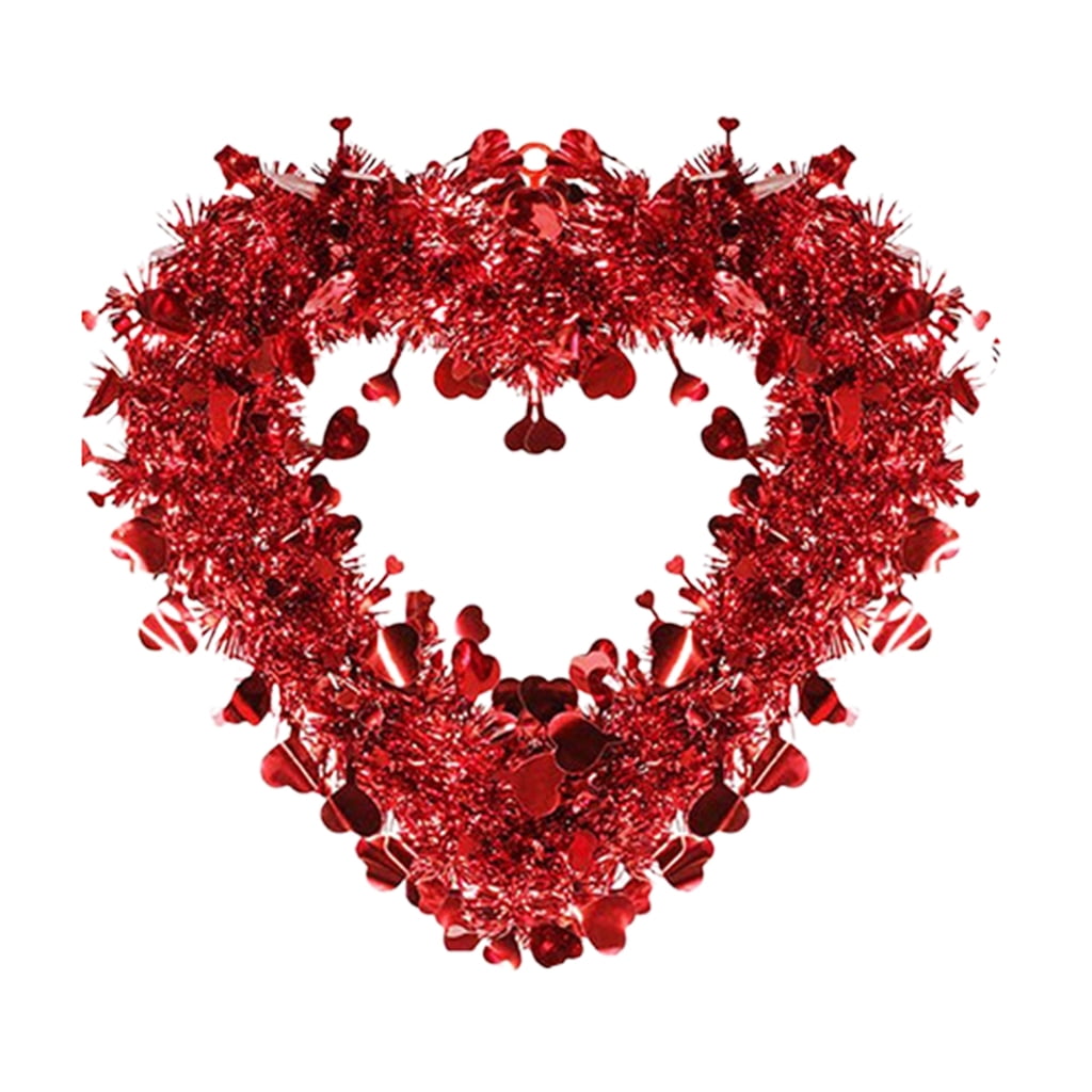 Red Valentine Heart Wreaths Tinsel Foil Hanging Valentine's Day Mantel ...
