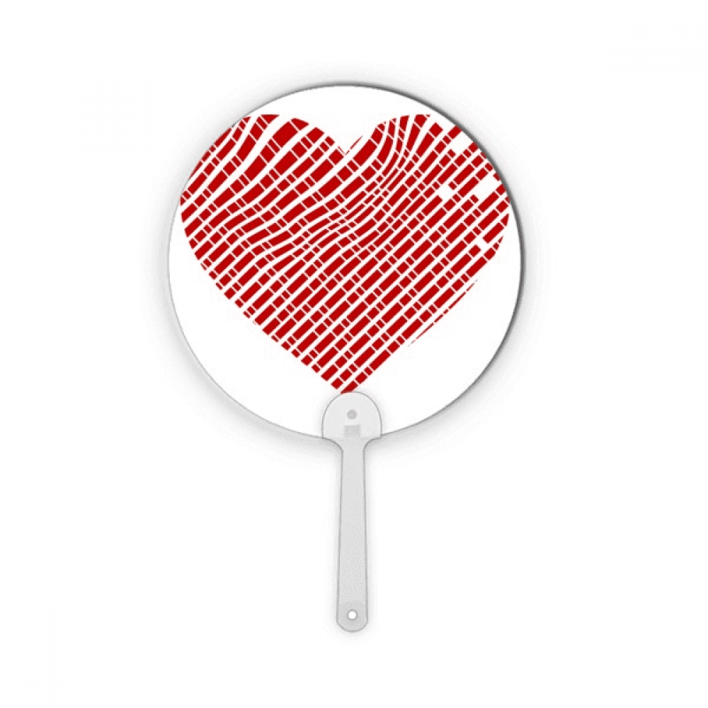 Red Valentine's Day Heart Pattern Plastic Round Handheld Fan ...