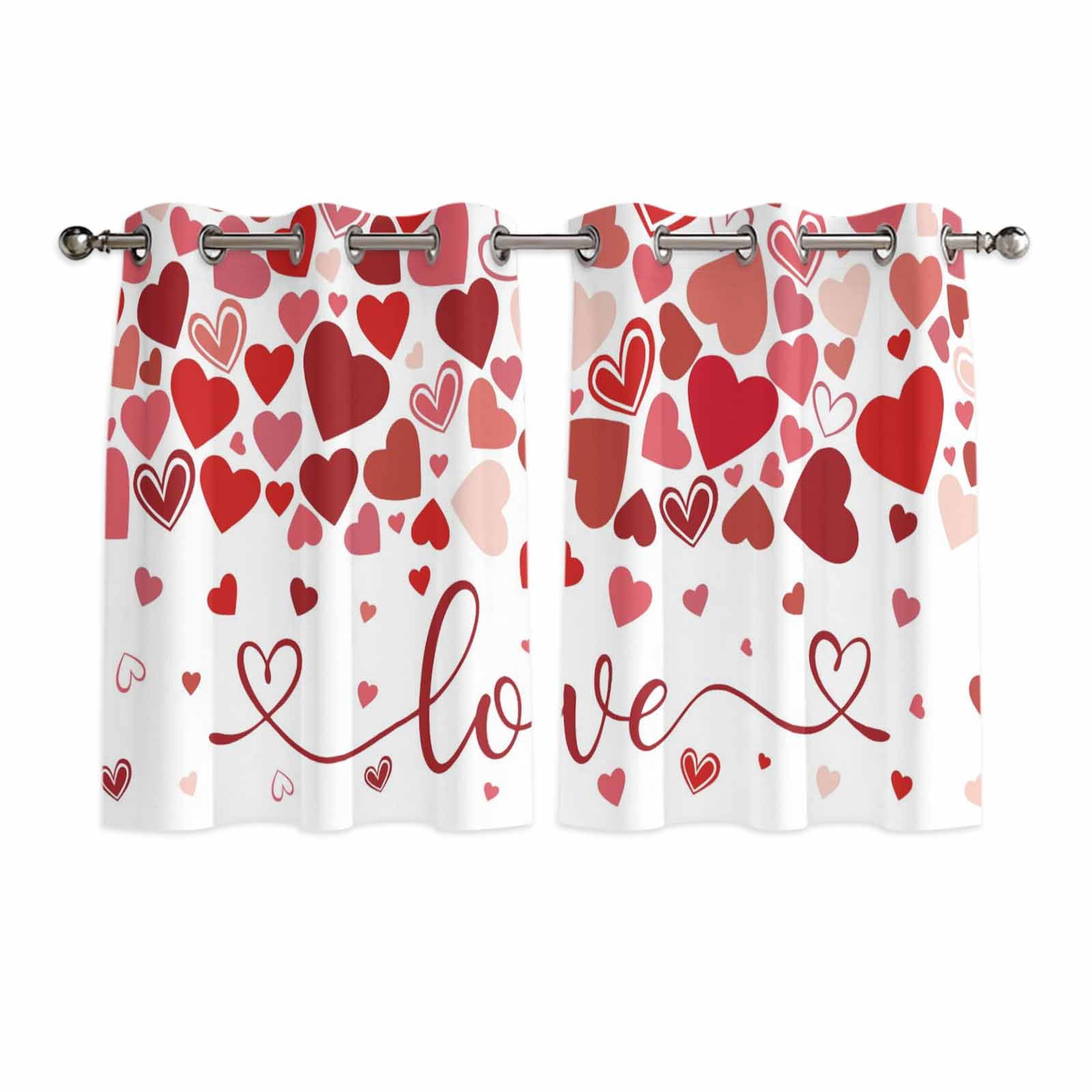 Red Valentine's Day Kitchen Curtains Window Panels, Love Heart Modern ...