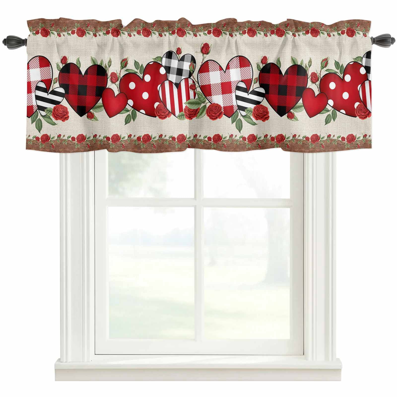 Red Valentine's Day Kitchen Valances for Windows, Small Valance ...