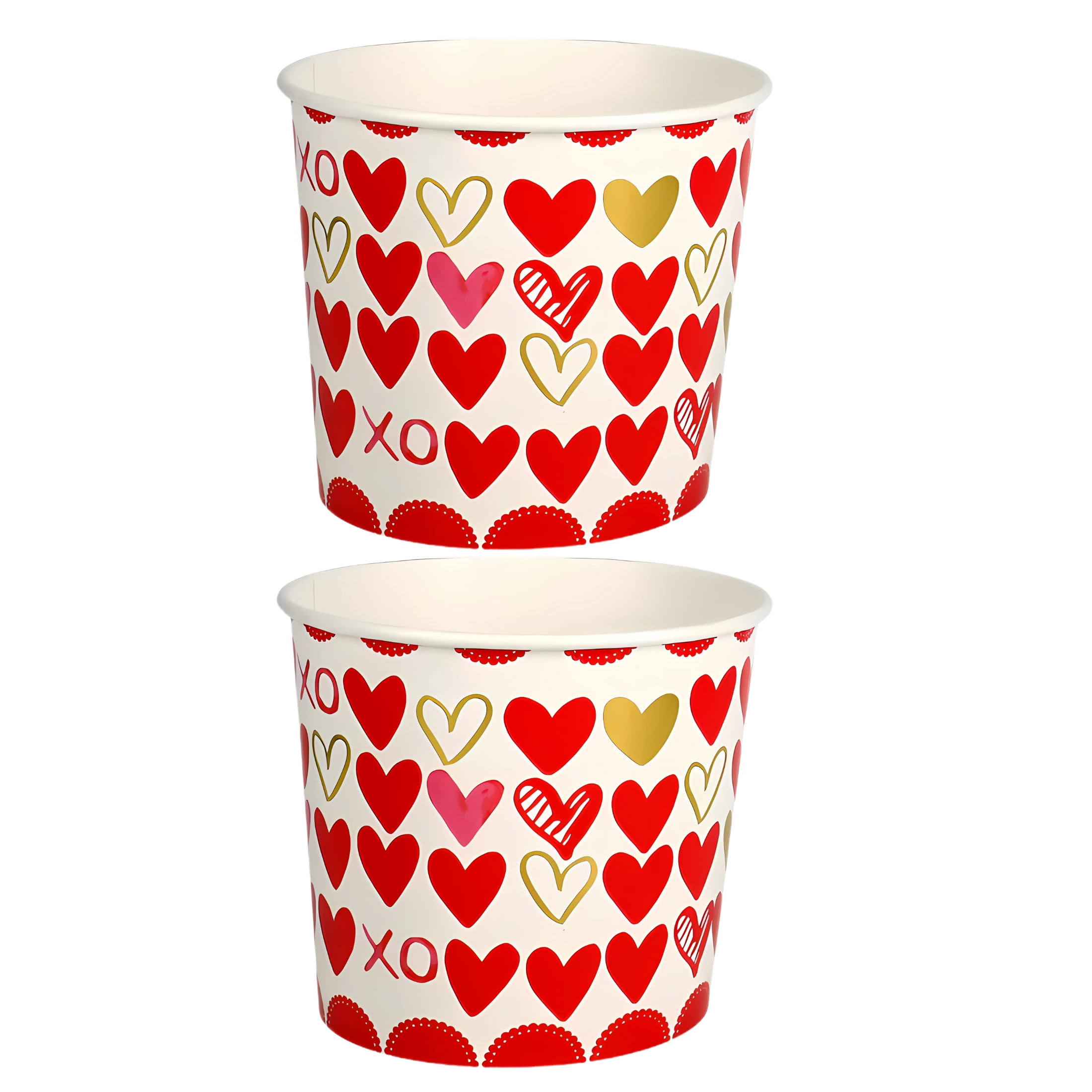Red Valentine's Day Paper Popcorn Buckets 6.75x5.9 In Hearts Treat ...