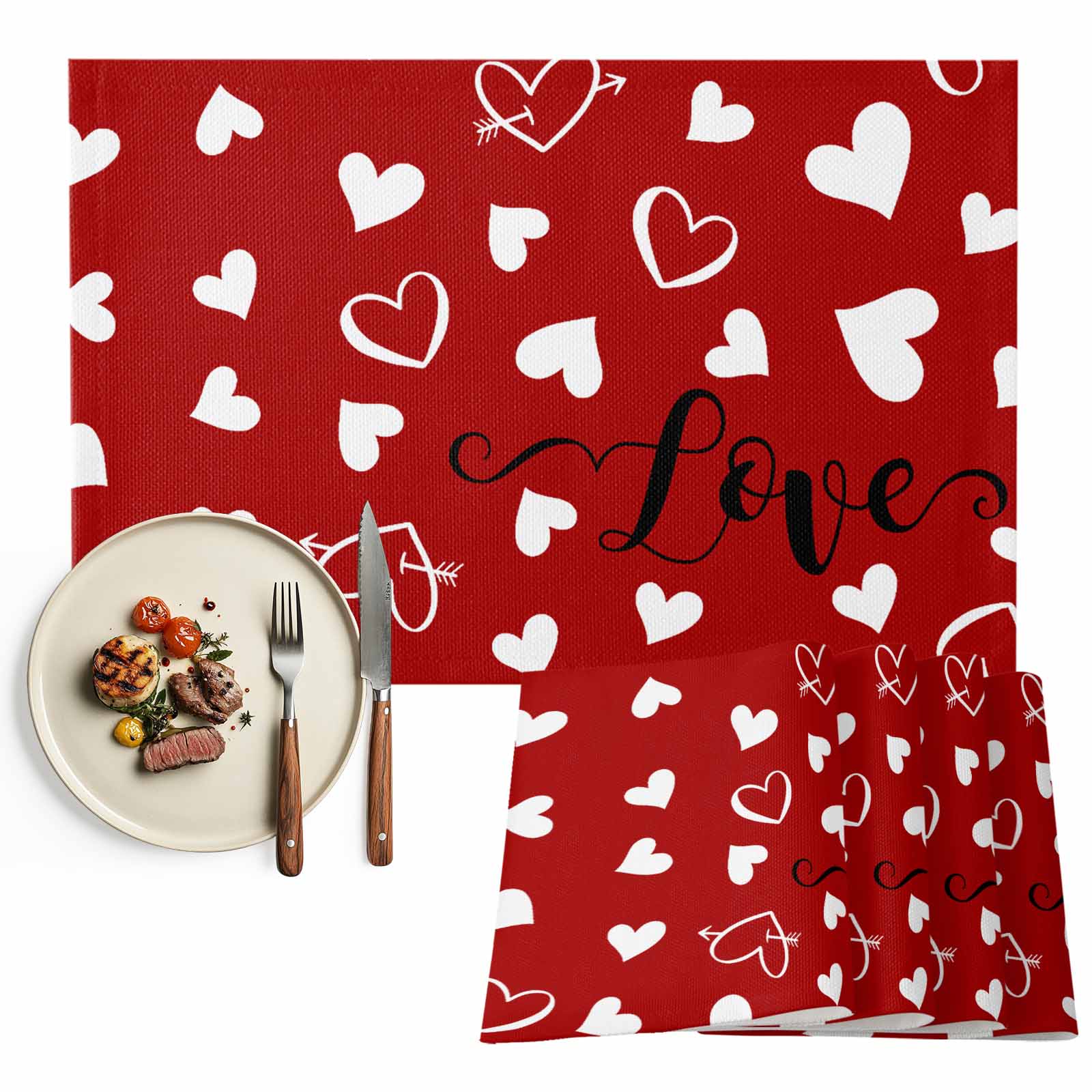 Red Valentine's Day Placemats Set of 2, Valentines Love Heart Table ...