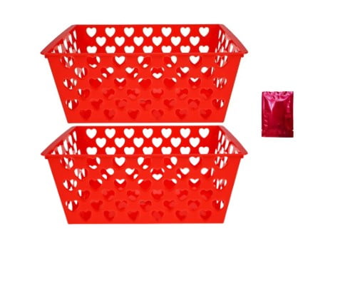 Red Valentine’s Day Rectangle Heart Baskets - Multi-Use Plastic Storage ...