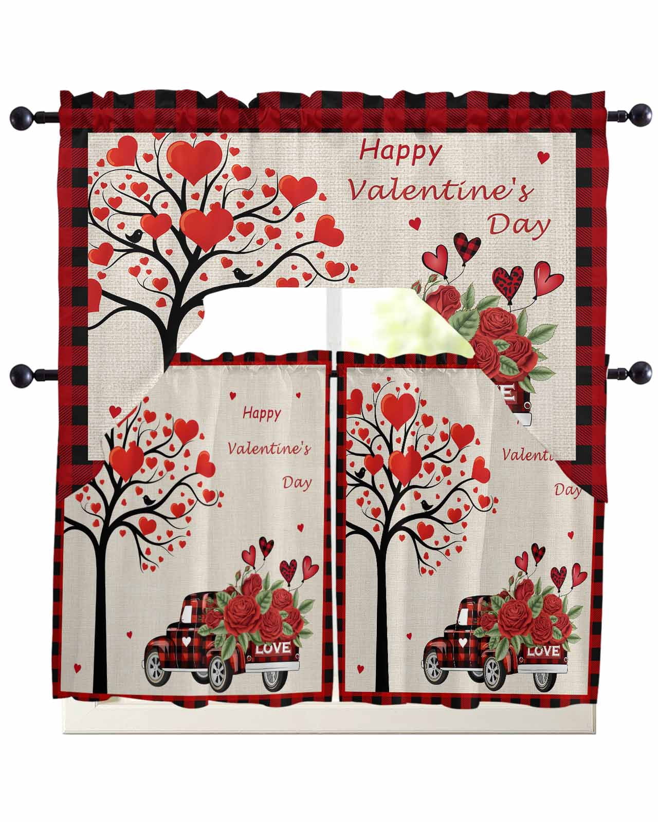 Red Valentine's Day Swag Kitchen Curtains Sets for Windows 24 Inch ...