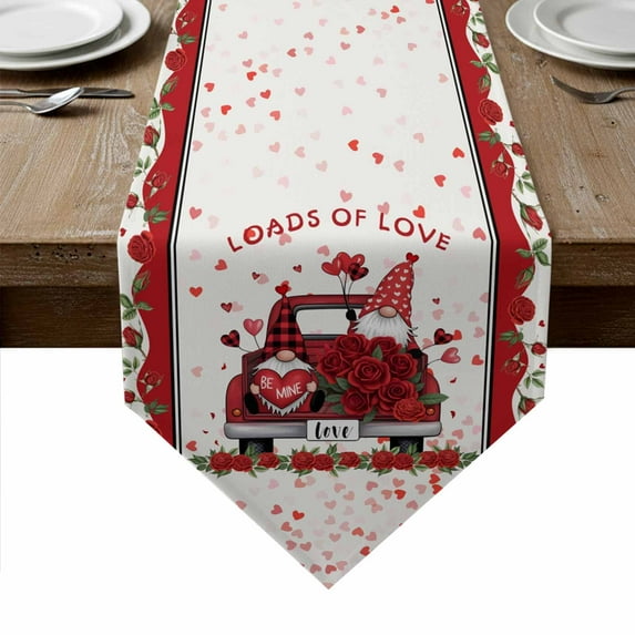 Red Valentine's Day Table Runner Linen Burlap Table Runner 120 Inches ...