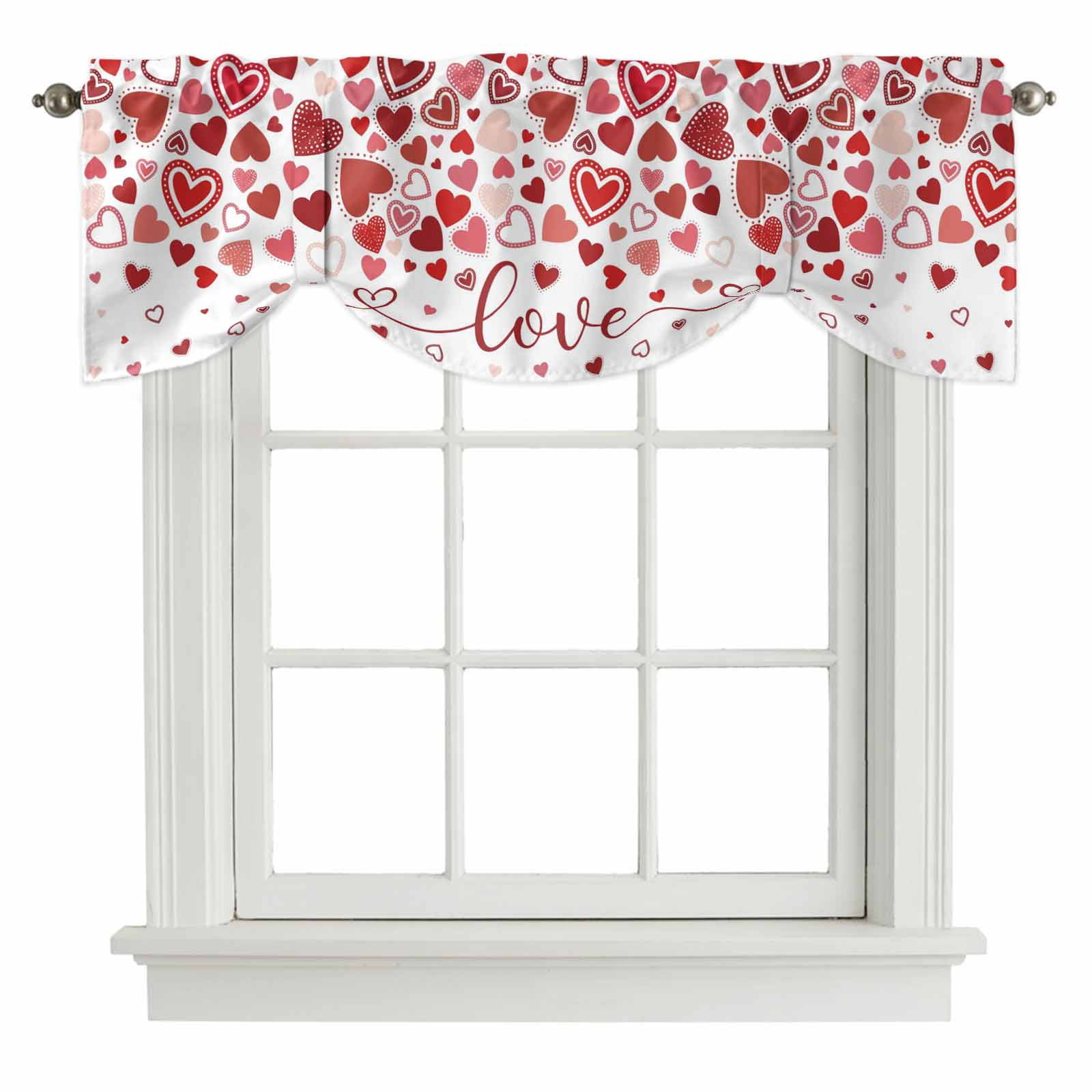 Red Valentine's Day Tie Up Valance Curtains for Windows, Kitchen ...