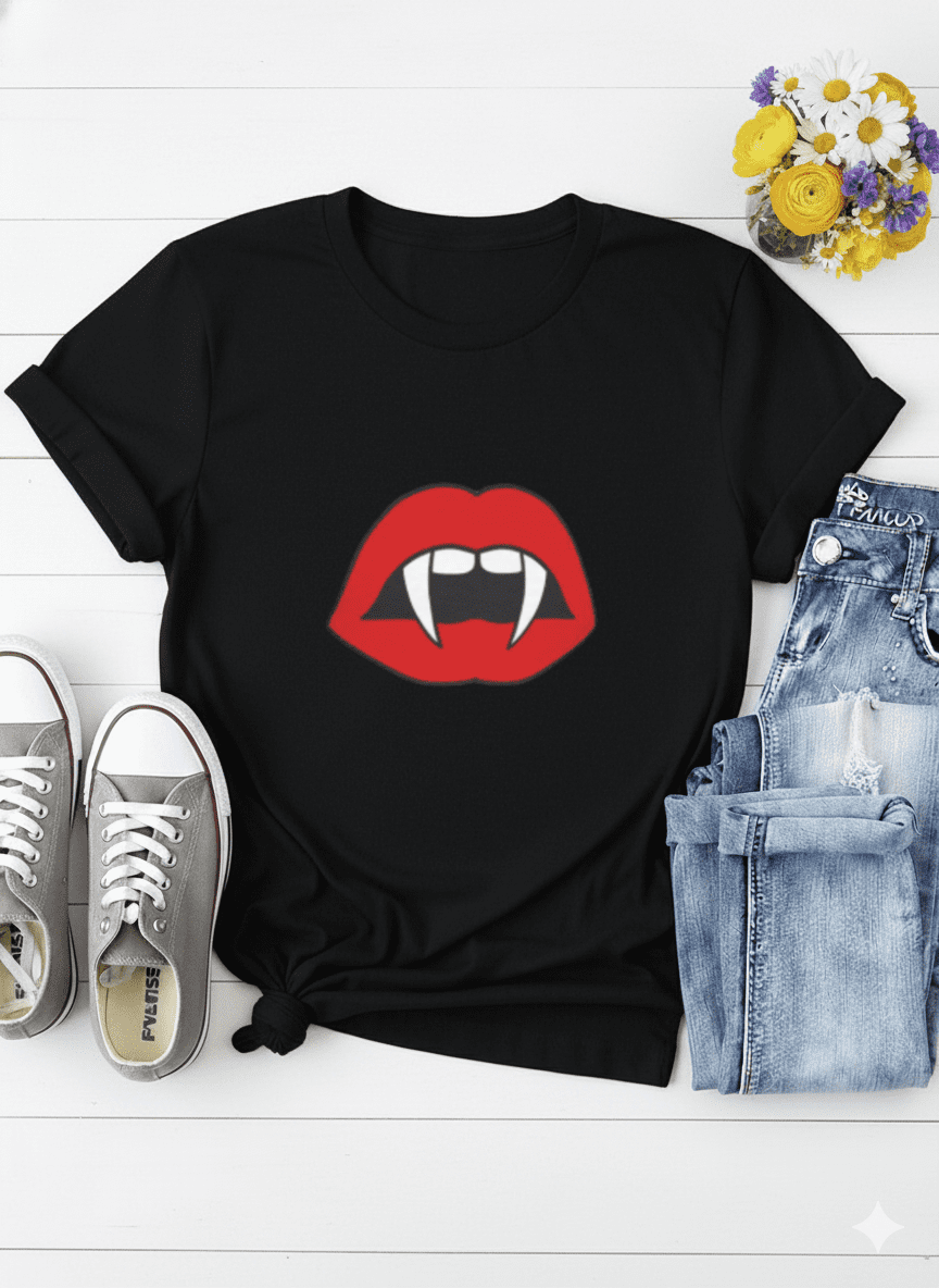 Red Vampire Mouth Fangs Pop Art Design Unisex T-Shirt Halloween Graphic ...