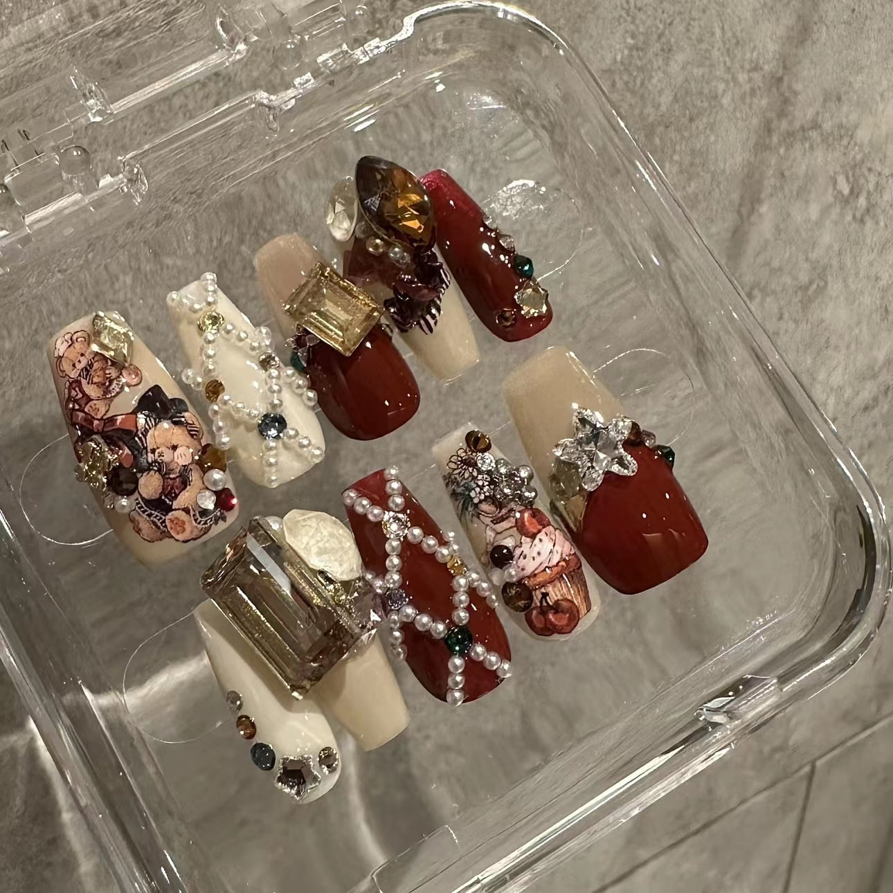 Red Velvet Bear White Cute Retro Wear Nail Tip Customized - Walmart.com