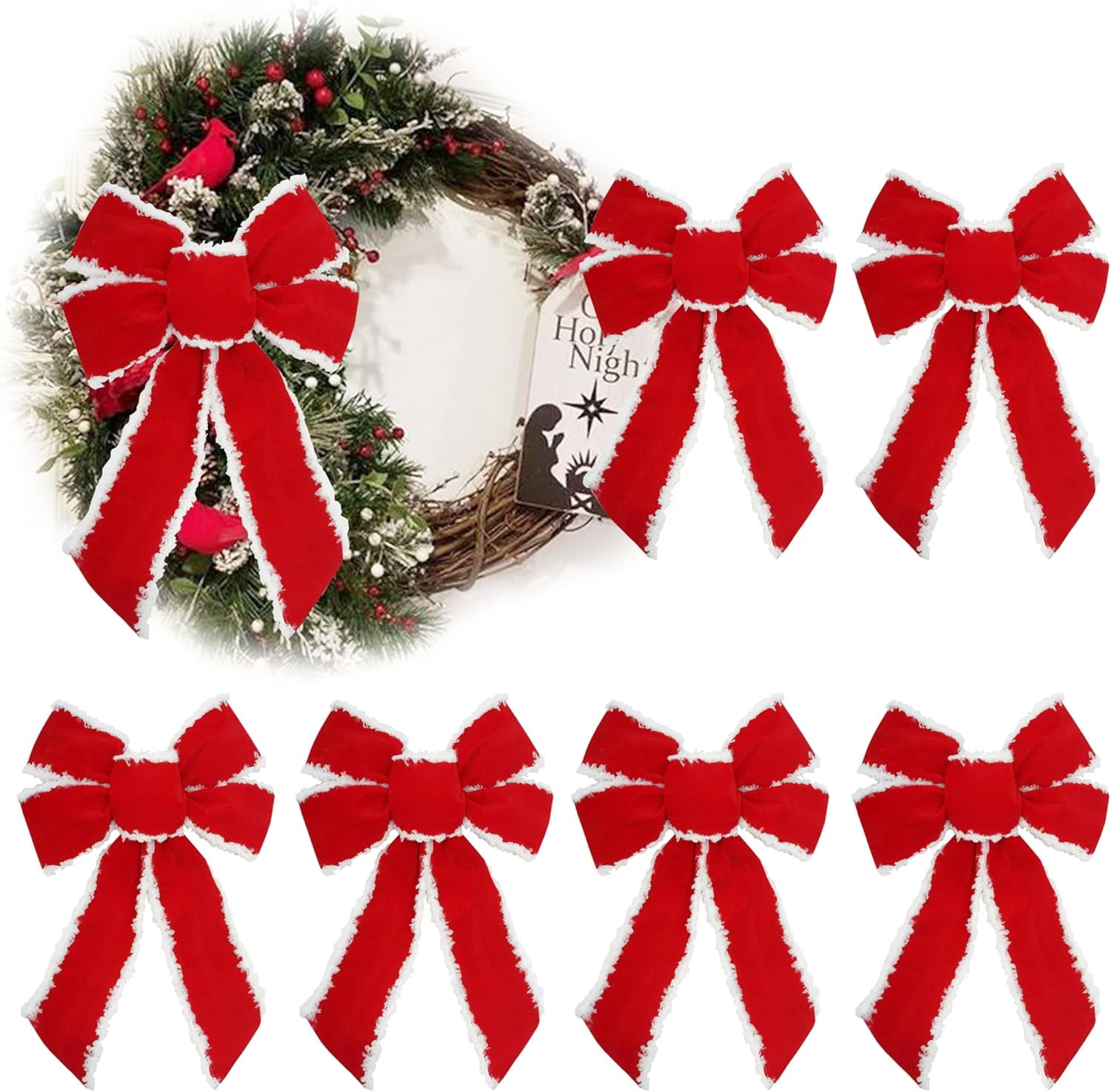 Red Velvet Bows for Christmas Decor, Red and Gold Double Side with Fur ...