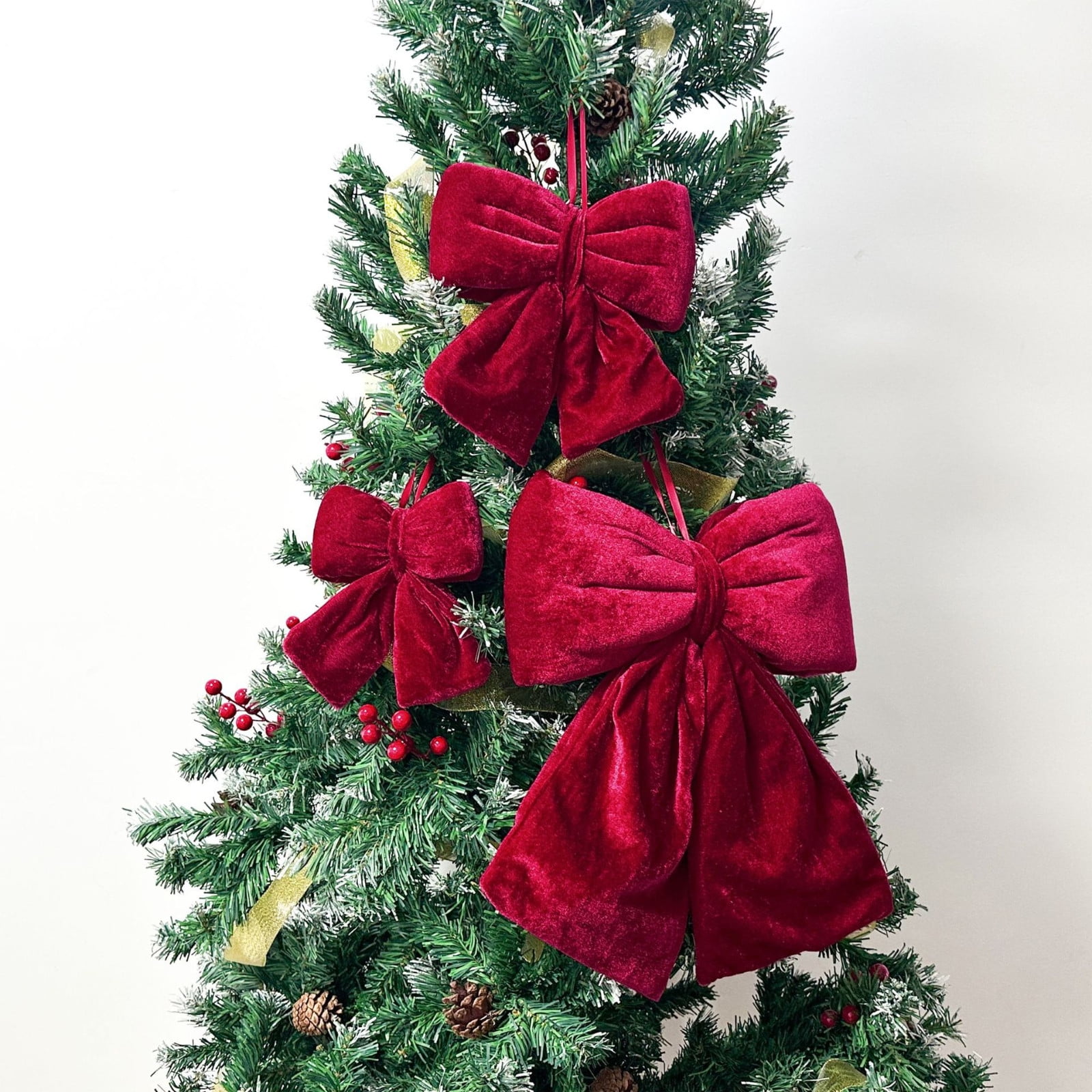 Red Velvet Christmas Tree Bow Ornament | Large Festive Door Decoration ...