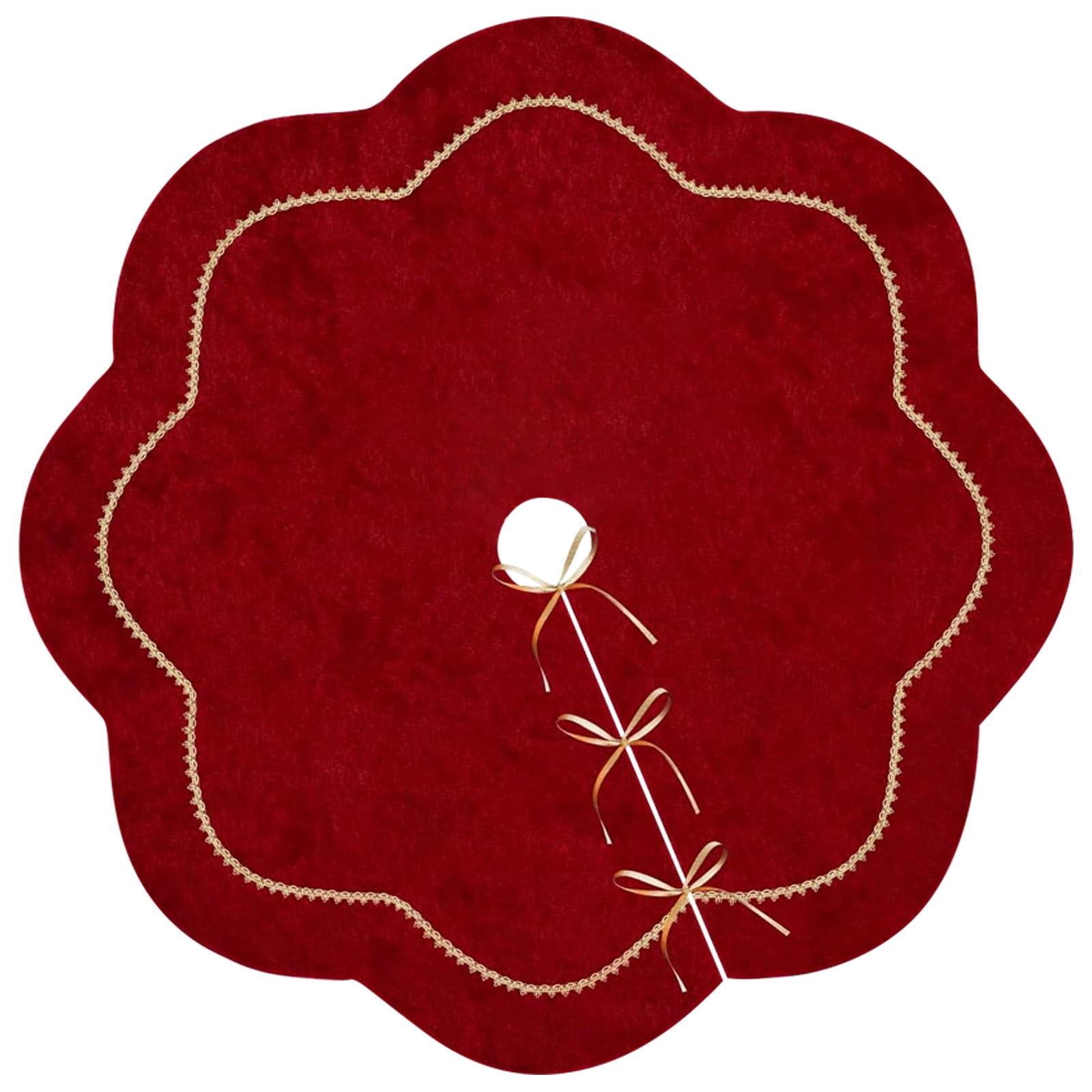 Red Velvet Christmas Tree Skirt with Gold Lace Trim - Extra Large ...