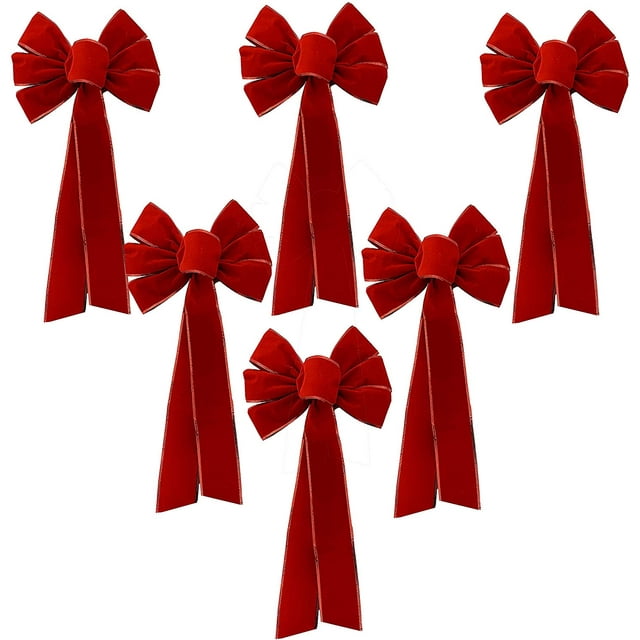 Red Velvet Christmas Wreath Bows 10 Wide Set Of 6 Front Door Gate