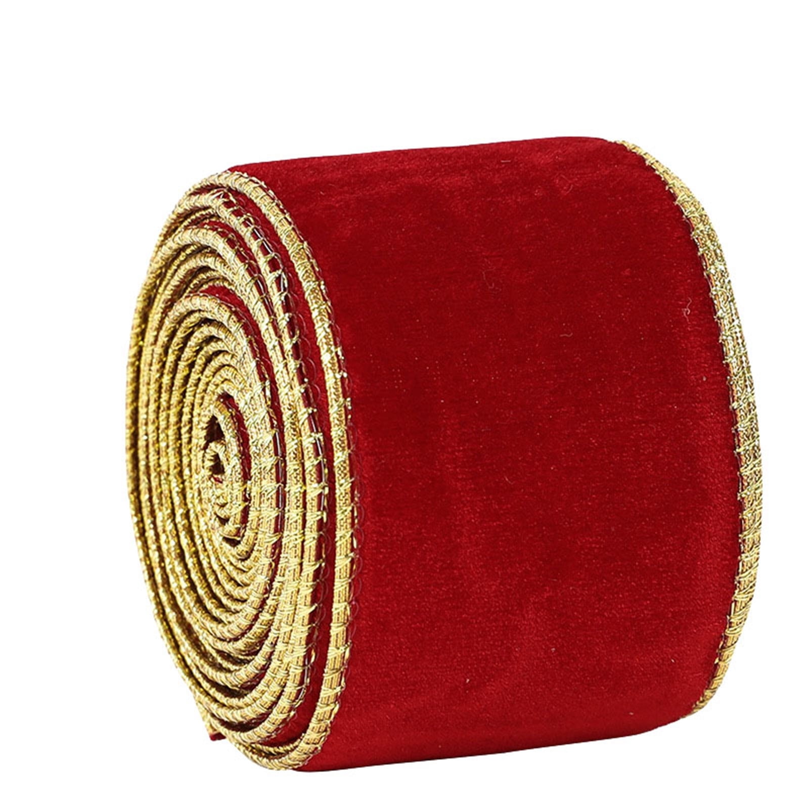 Red Velvet Wired Ribbon 2.5 Inch Khaki Gold Crushed Velvet Christmas ...