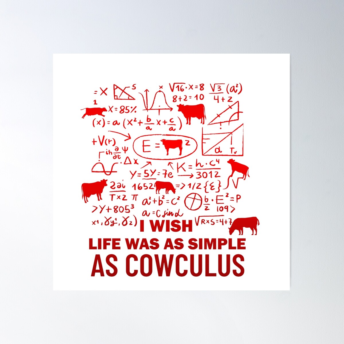 Red Version Of I Wish Life Was As Simple As Calculus Cow Pun Poster ...