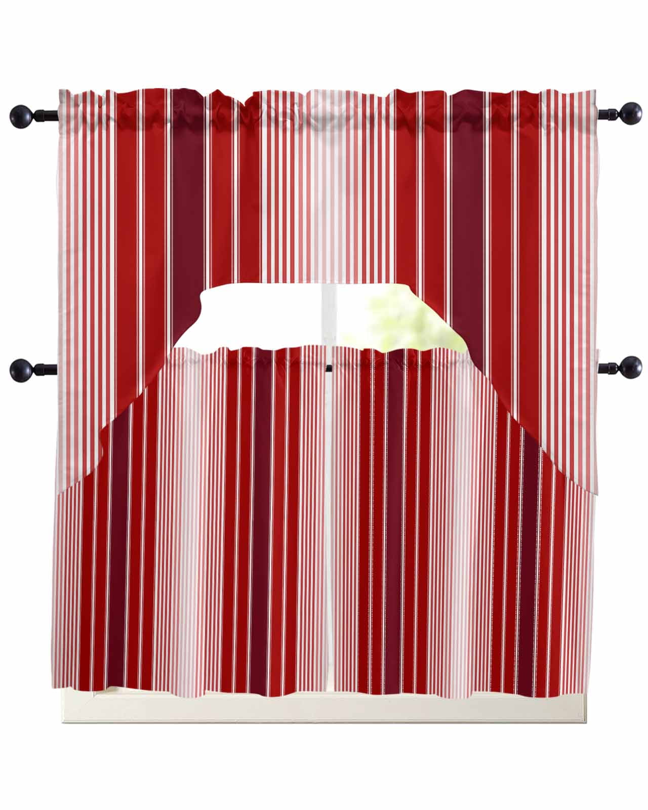 Red Vertical Striped Kitchen Curtains Swag Valance and Tier Curtains ...