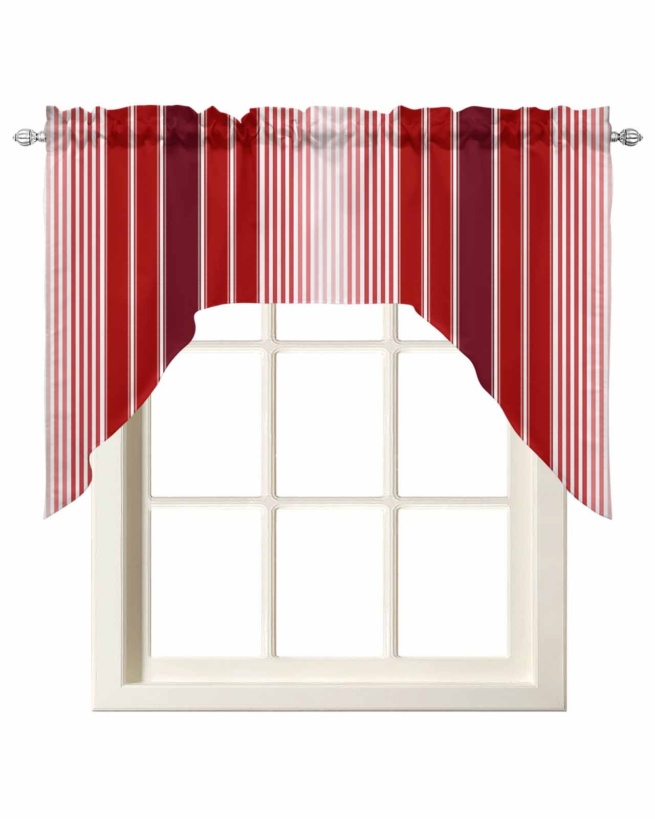 Red Vertical Striped Kitchen Curtains Swag Valance for Windows/Bathroom ...