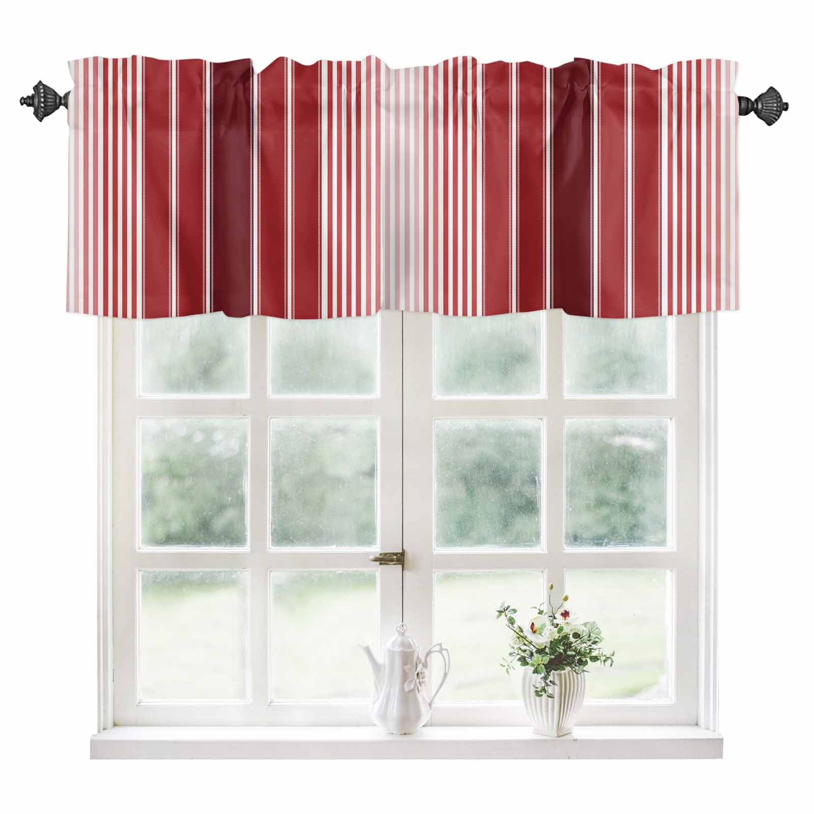 Red Vertical Striped Kitchen Valances for Windows 60x18 Inch Kitchen ...