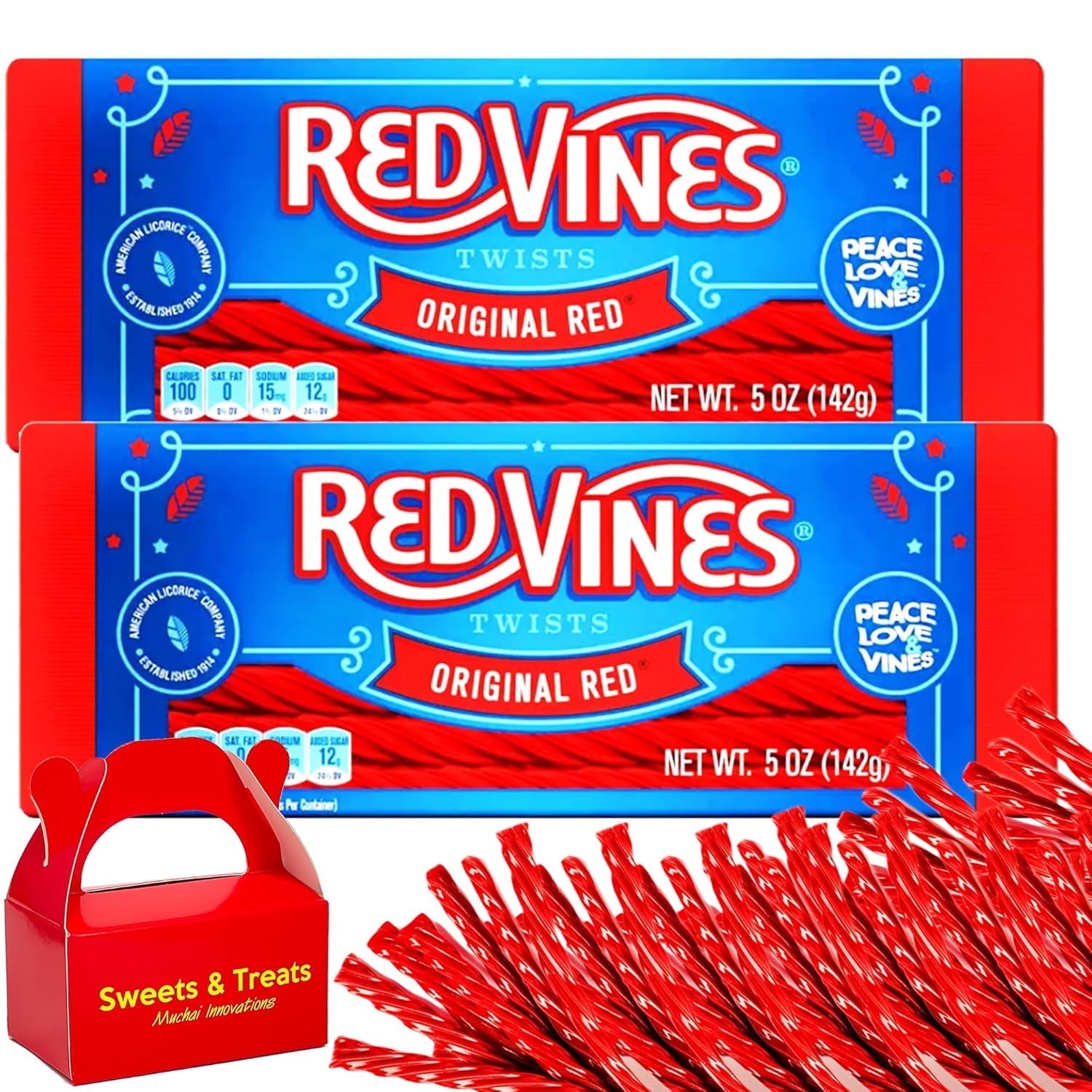 Red Vine Twists Licorice Candy - Original Red, Soft & Chewy, 4 Pack (5 ...