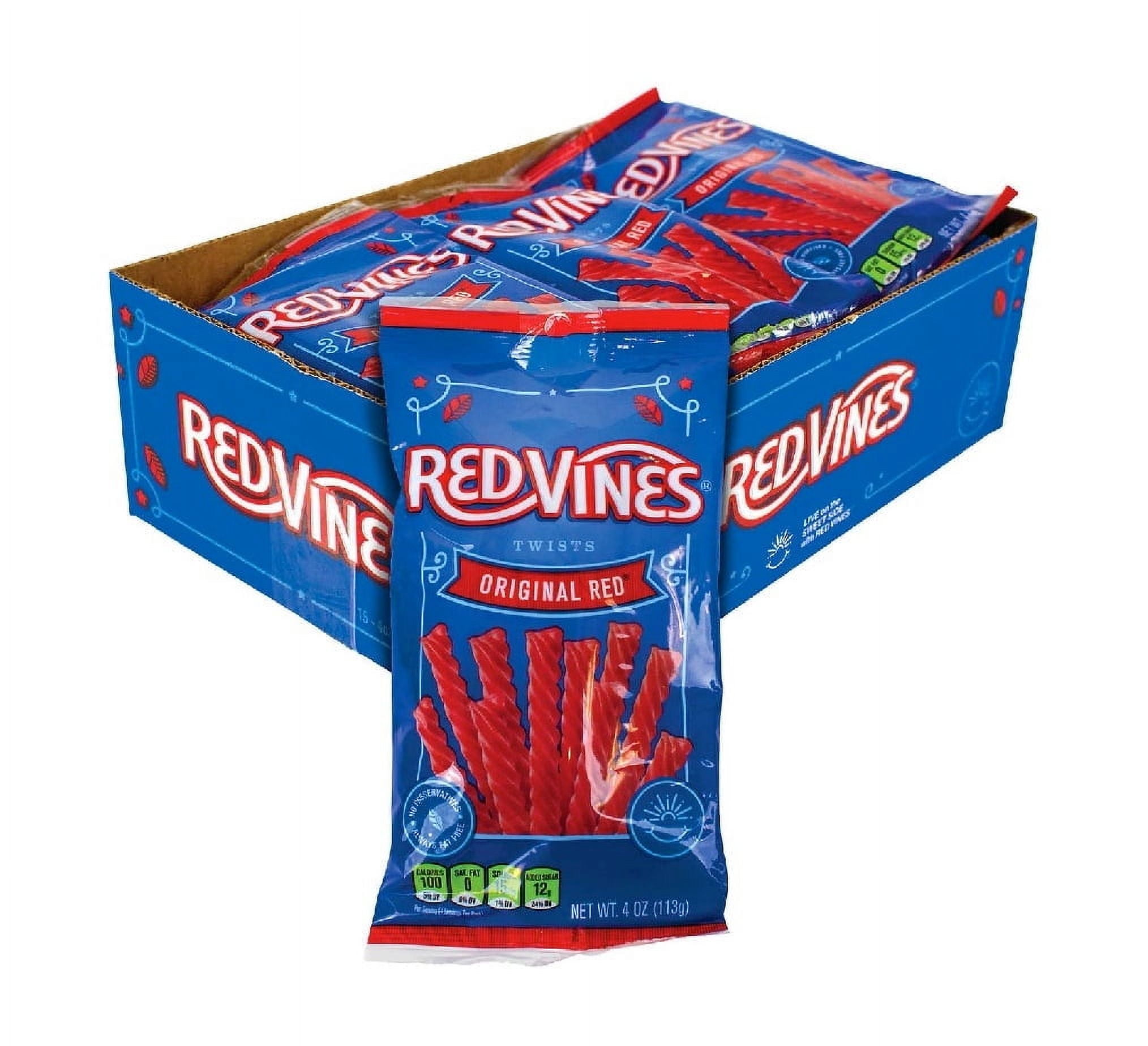 Red Vines Original Red Licorice Candy, Soft Chewy Twists, 4 oz Pack, 15 ...