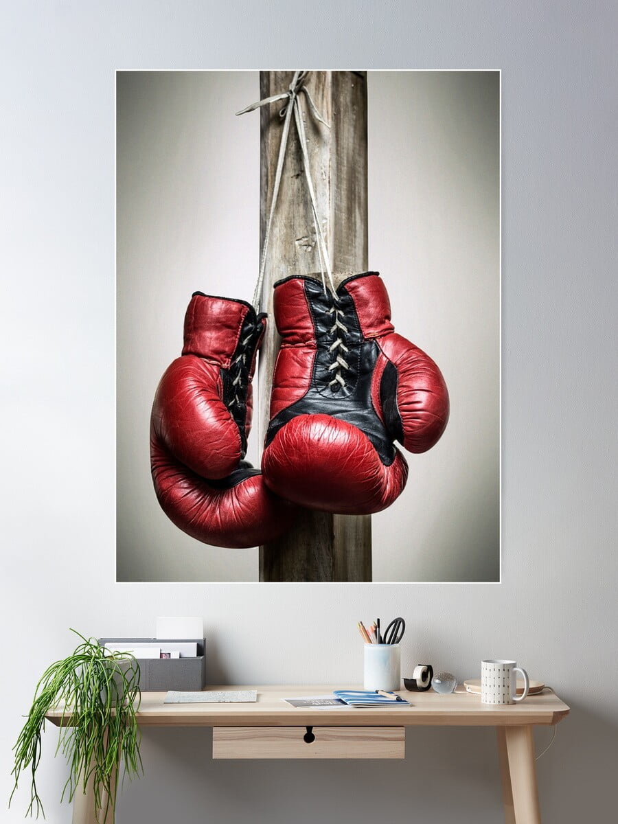 Red, Vintage Boxing Gloves Poster Wall Art, Modern Wall Decor For ...