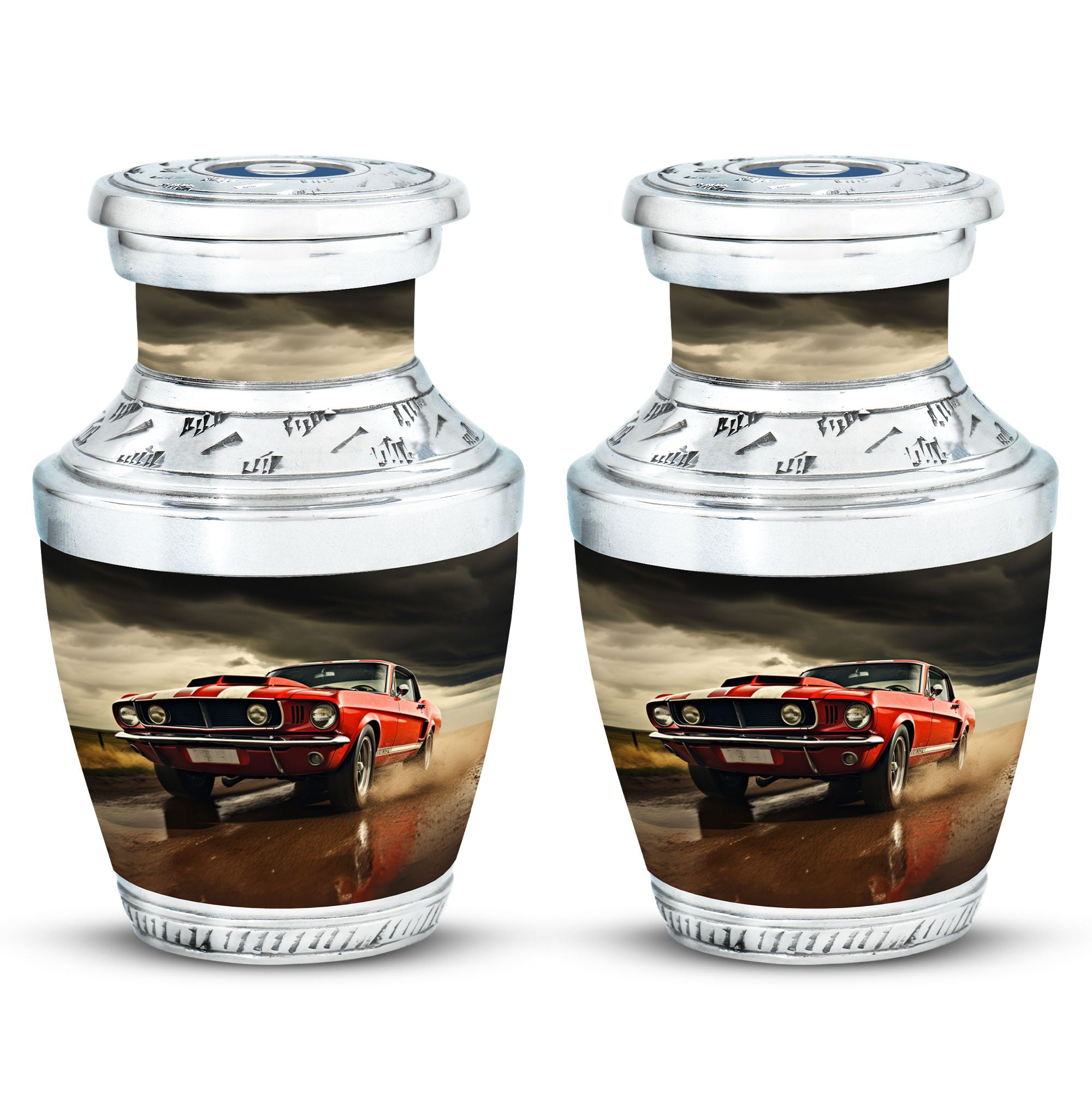 Red Vintage Car on a Stormy Road Memory's Embrace - Small Urn for Warm ...