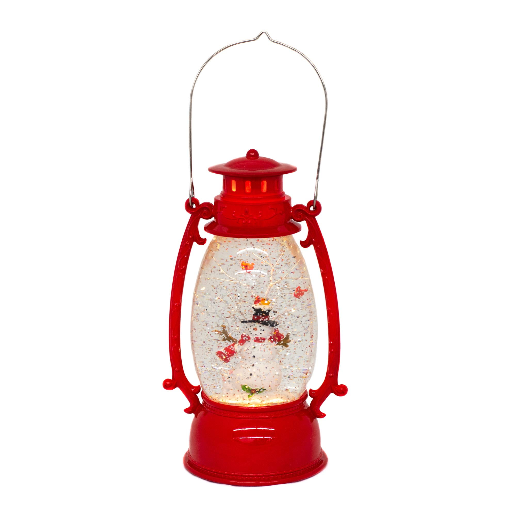 Red Vintage Lantern Snowman Swirling LED Light 10 Inch Acrylic Holiday ...