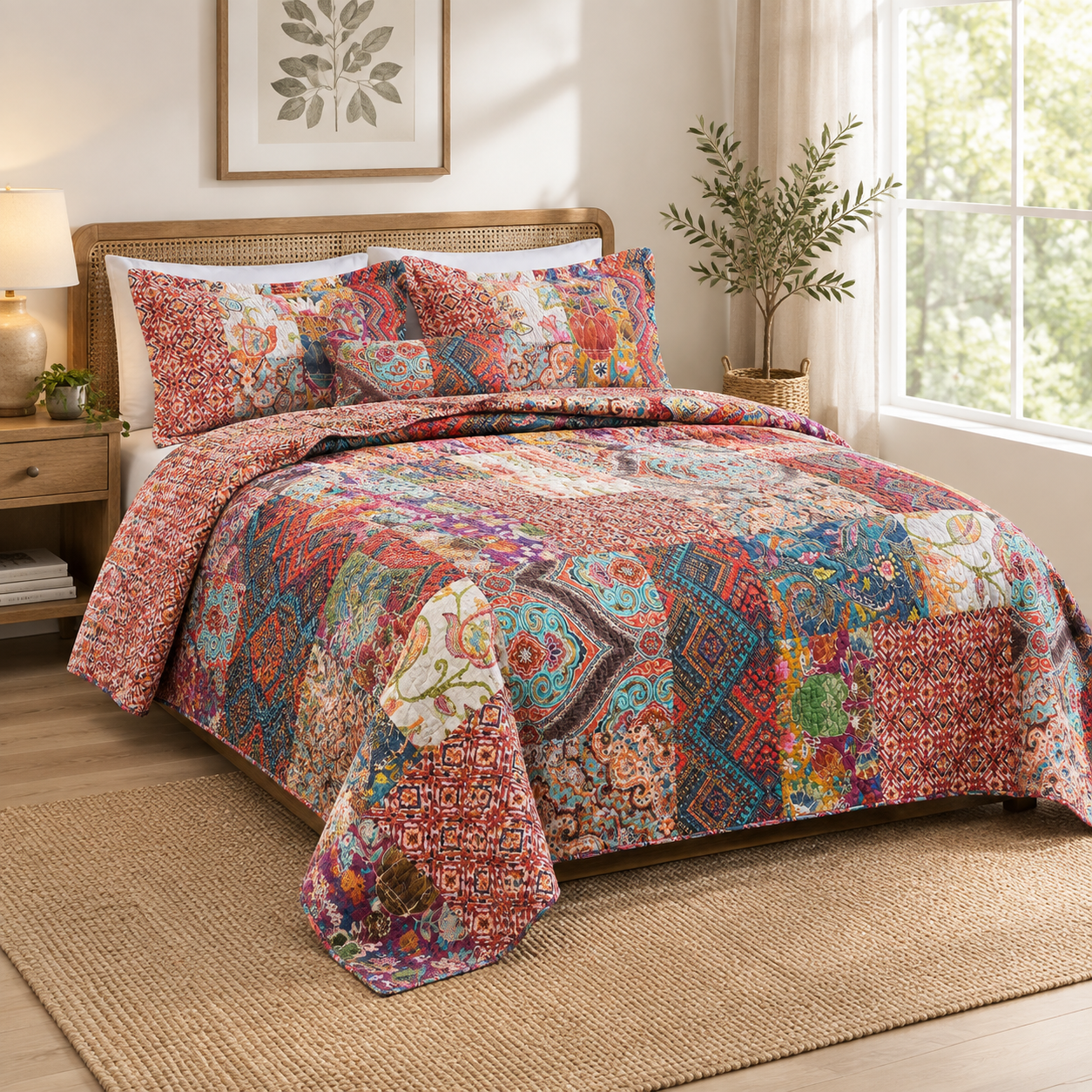 Red Vintage Patchwork Queen (90 by98 Inch) Cotton Reversible Bedspread ...