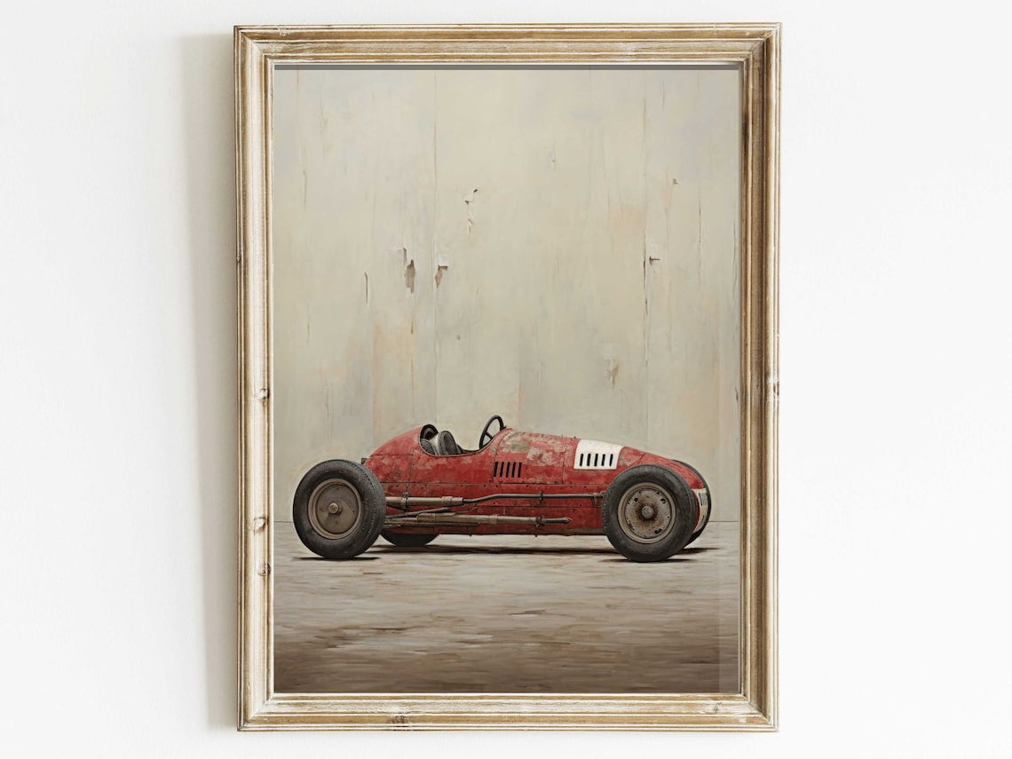 Red Vintage Racing Car Print, Racing Car Nursery Art, Vintage Car Wall ...