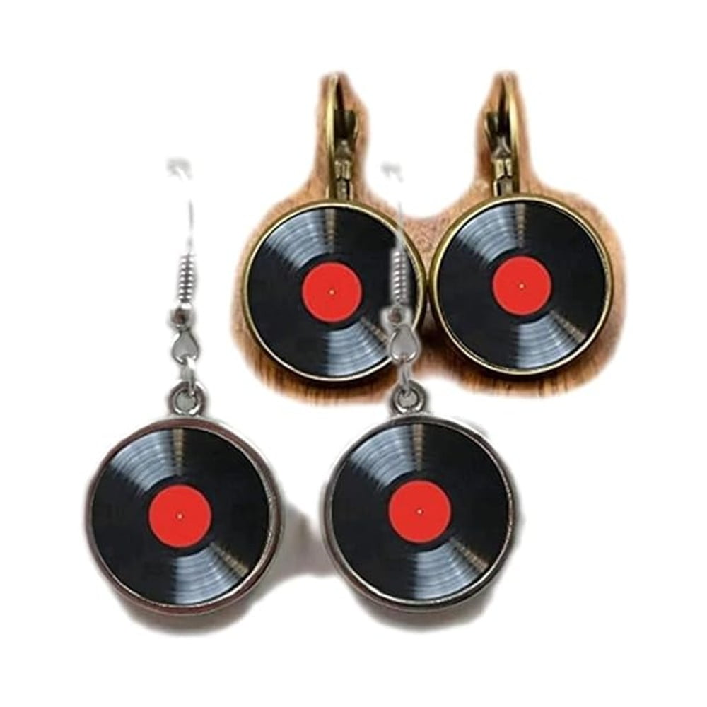 Red Vinyl Record Earring Earrings 2 Pack Silver & Bronze Player DJ ...