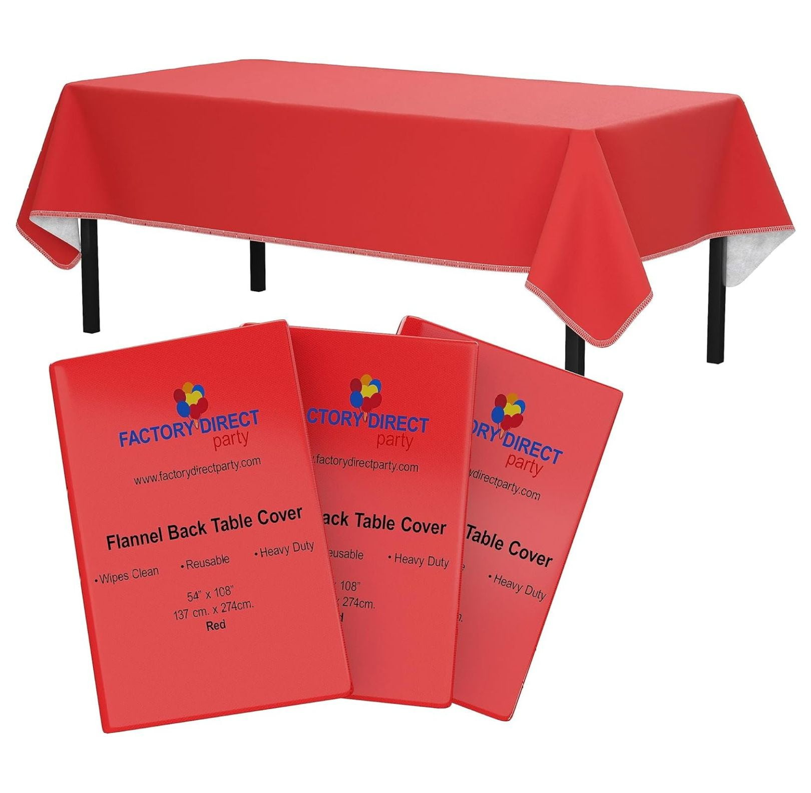 Red Vinyl Tablecloths - 54 In. X 108 In. - Pack Of 3 Rectangle ...