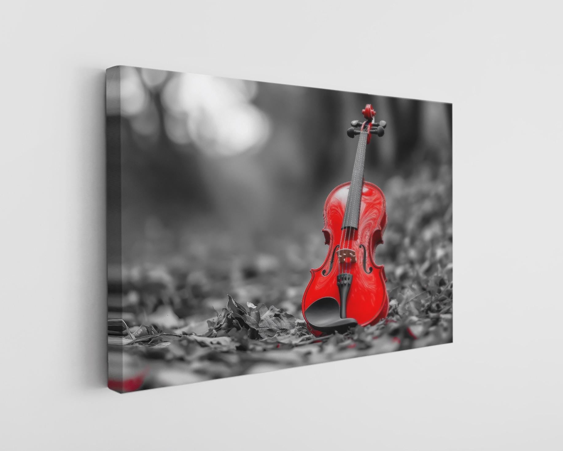 Red Violin on Black and White Background Canvas Wall Art - High-Quality ...
