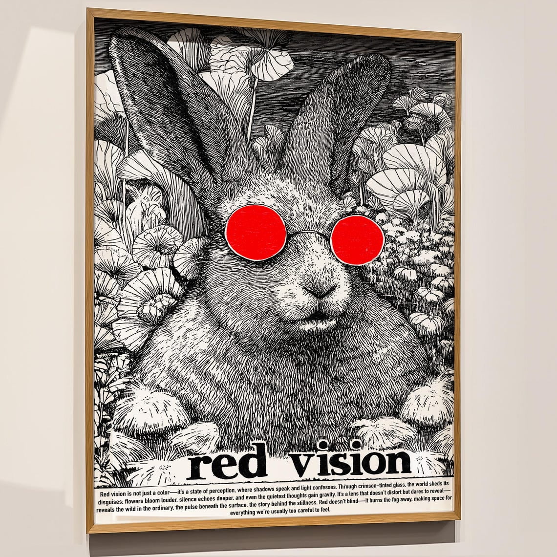 Red Vision Print, Rabbit Print, Surreal Wall Art, Black White Animal ...